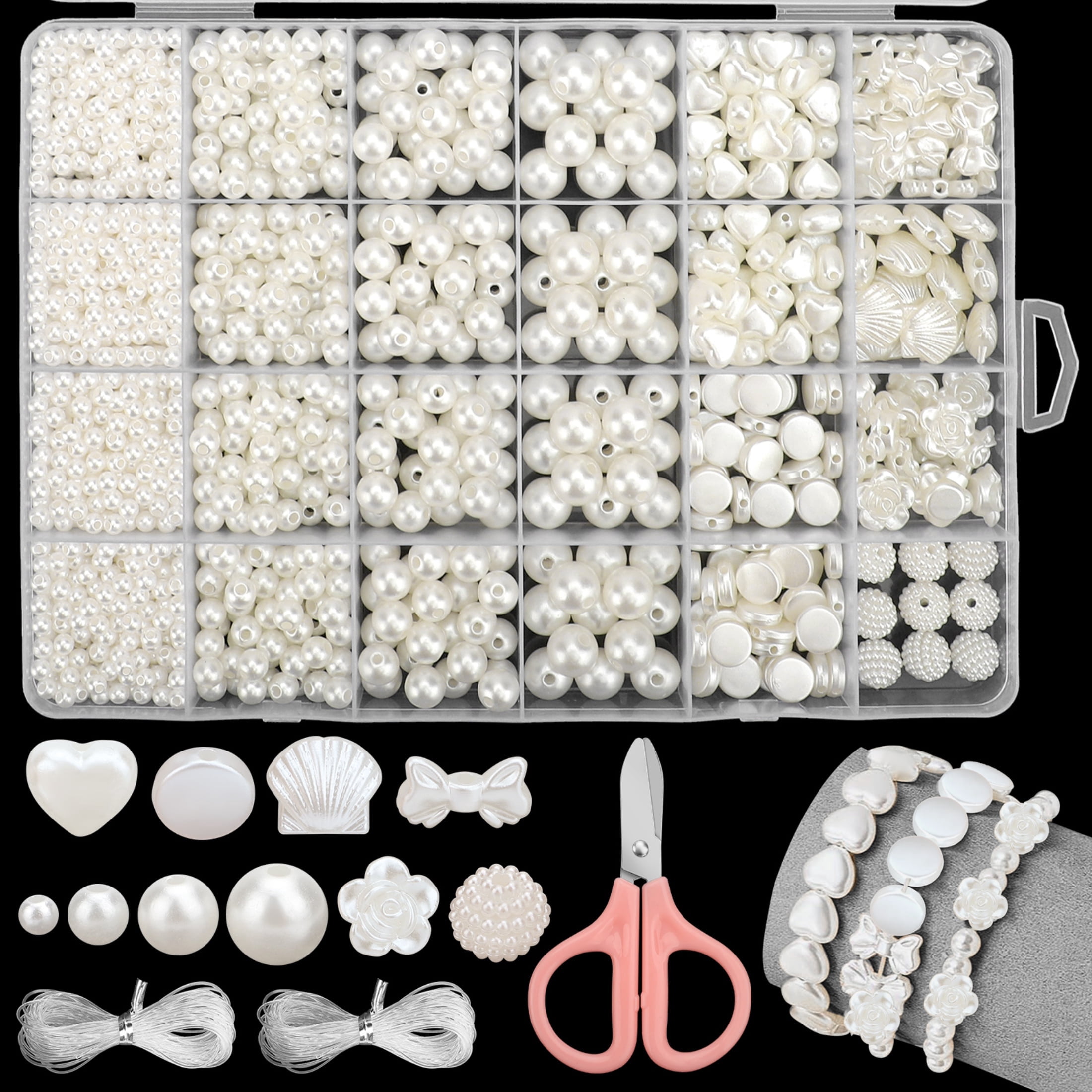 TSV 1680pcs DIY Pearl Beads Set, Mixed Bracelet Making Kit with Tools ...
