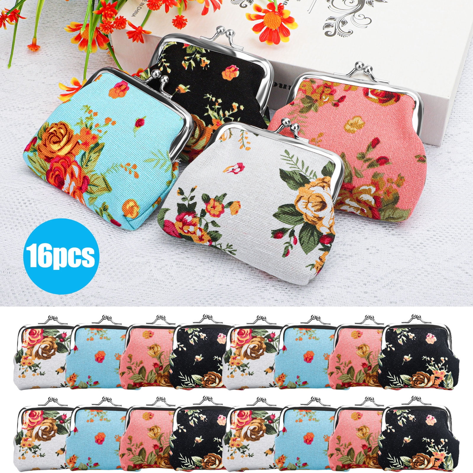 TSV 16pcs Cute Floral Buckle Coin Purses, Vintage Kiss-lock Change ...