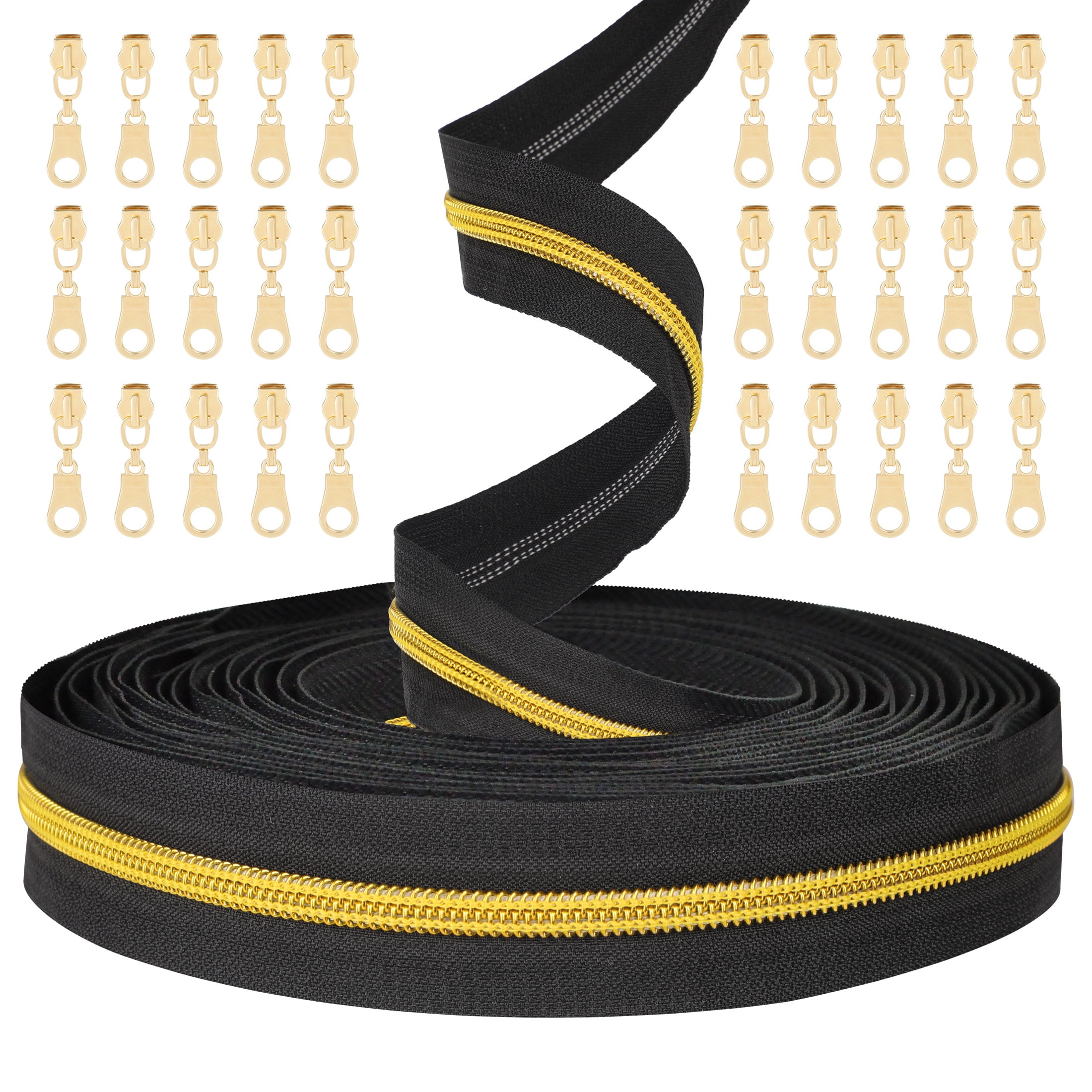 TSV 19.7ft Nylon Zippers Tape, Sewing Crafting Black Zipper with 30pcs ...