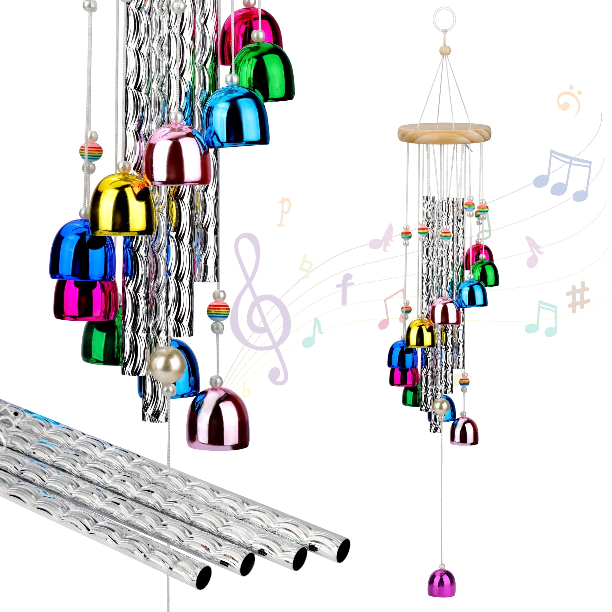 TSV 22'' Outdoor Wind Chime, Colorful Aluminum Tubes Wind Bell with 11 ...