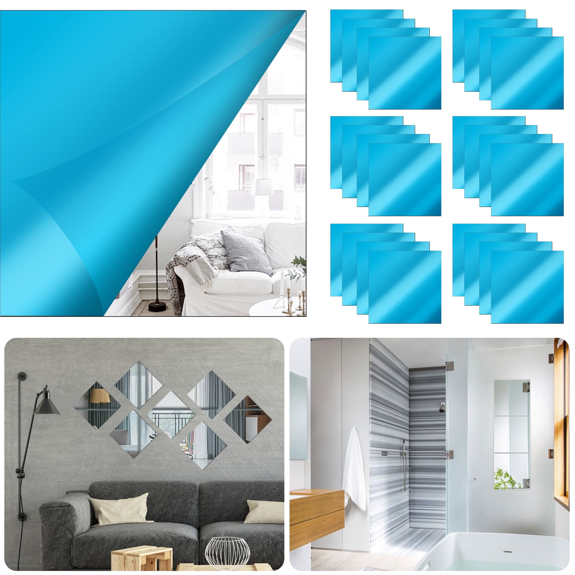 TSV 24pcs Flexible Mirror Sheets, Non-Glass Mirror Sticker Self ...