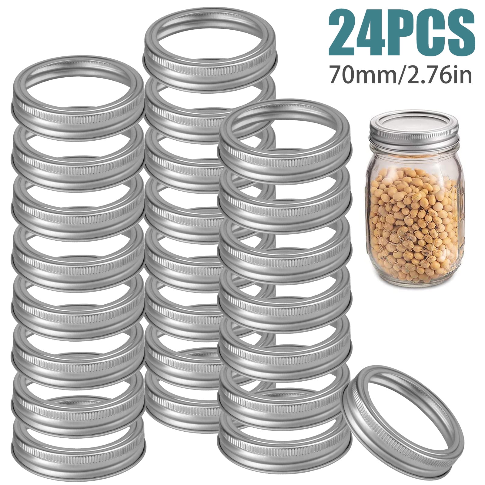 TSV 24pcs Mason Jar Metal Rings, 70mm Regular Mouth, Rustproof Tinplate ...