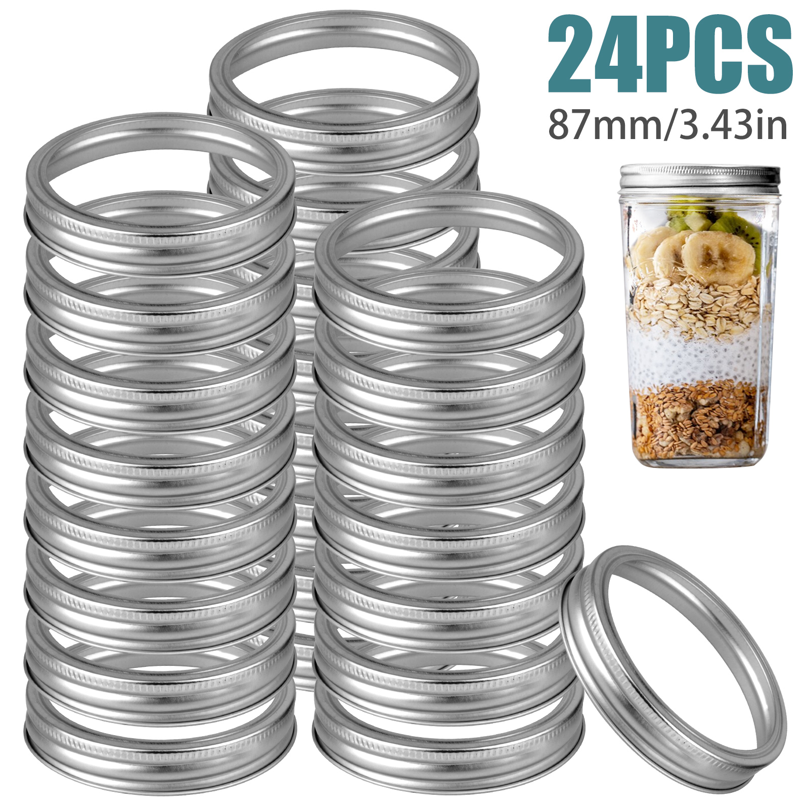 TSV 24pcs Mason Jar Replacement Metal Rings, 70mm Regular Mouth ...