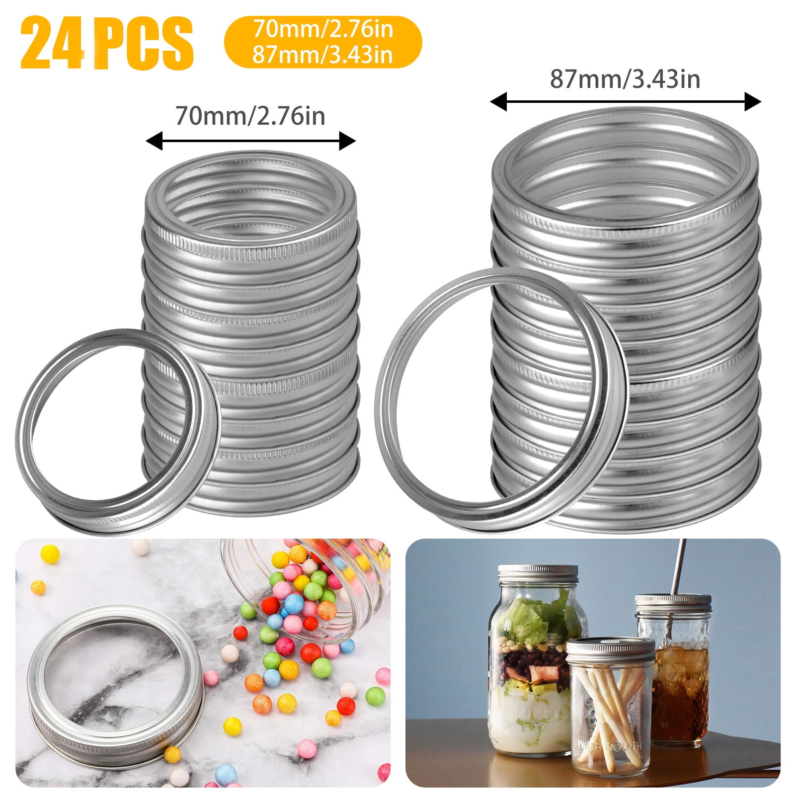 TSV 24pcs Rustproof Mason Jar Replacement Rings, 70mm Regular Mouth ...