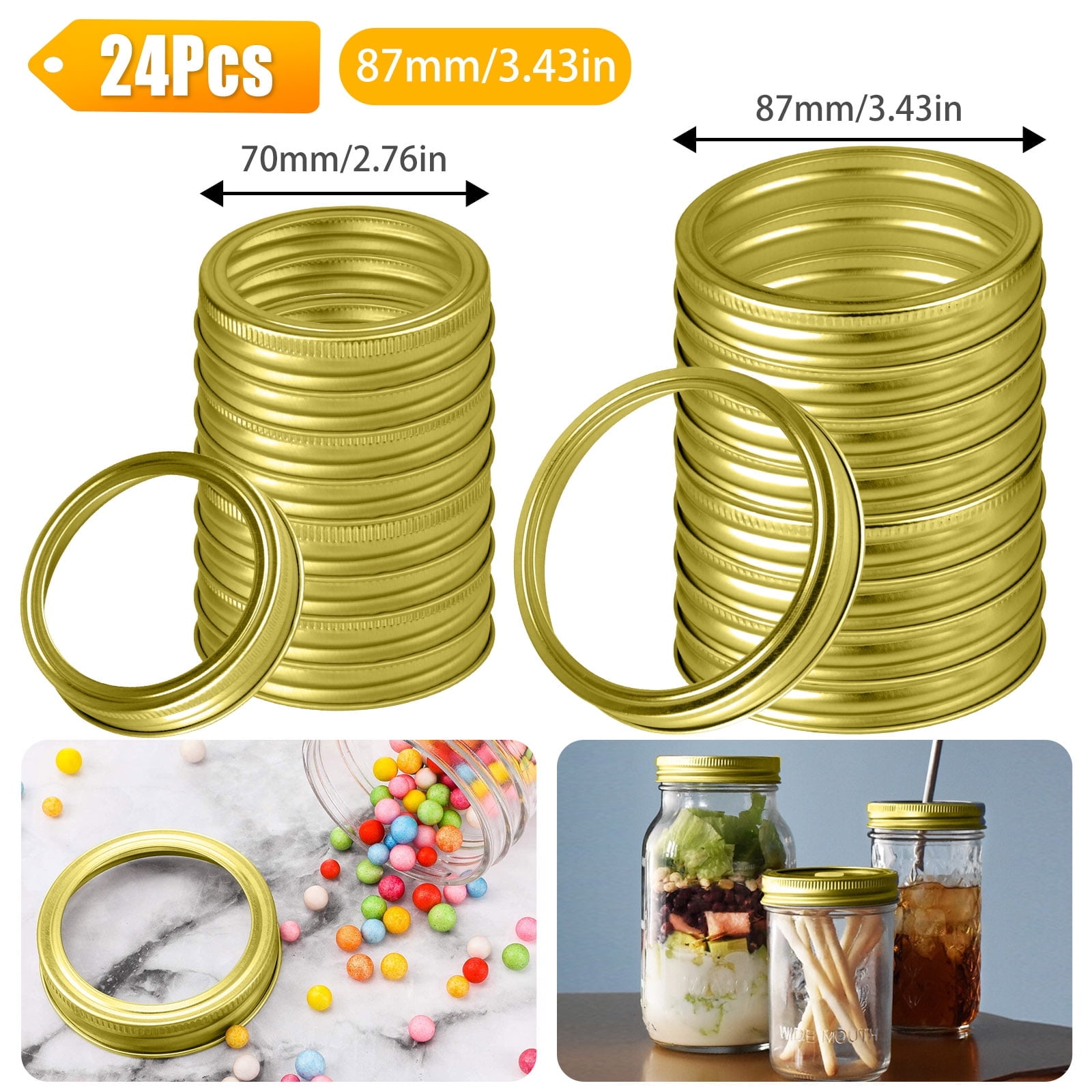 TSV 24pcs Mason Jar Replacement Rings, 86mm Wide Mouth, Fit for Kerr ...
