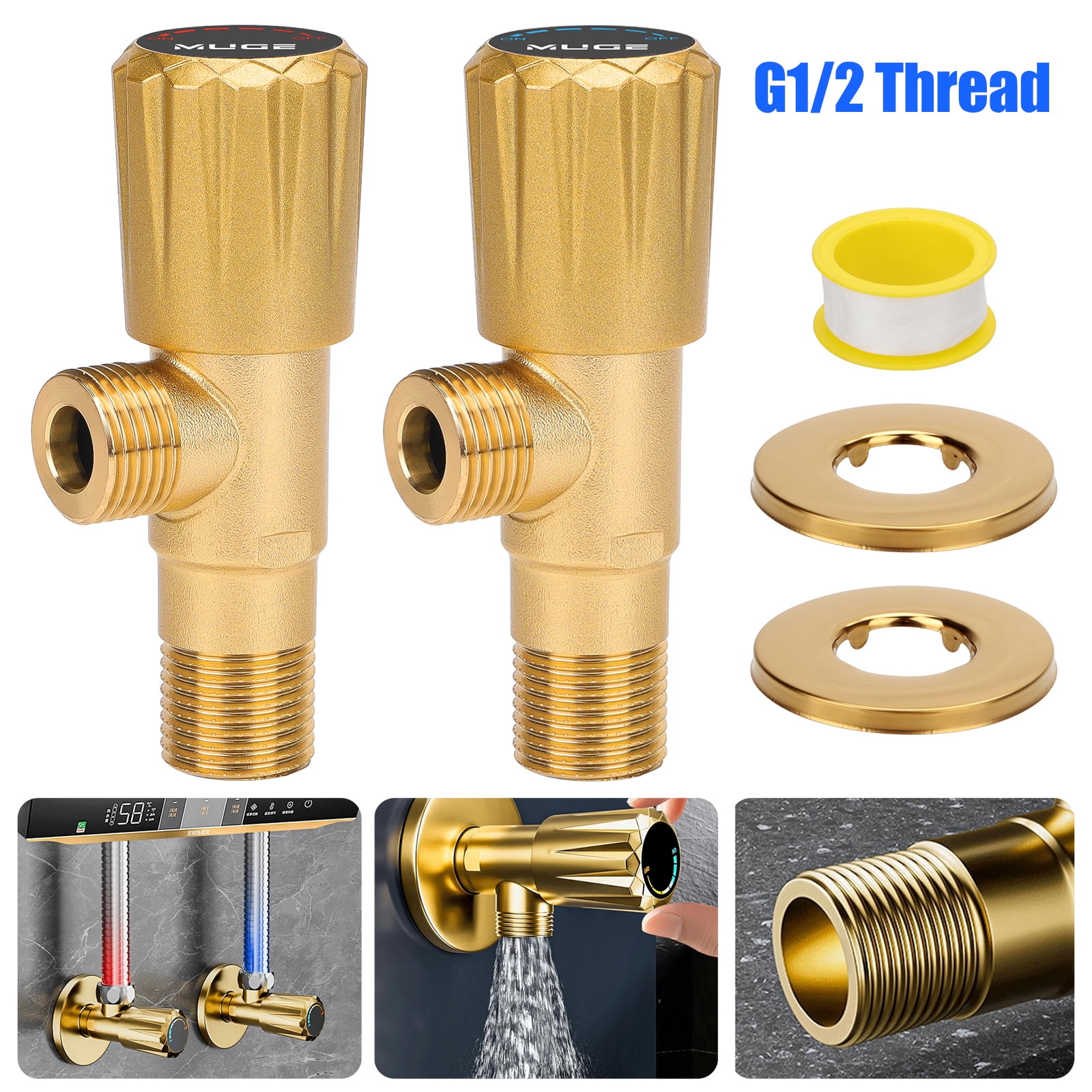 TSV 2pcs 1/2'' Heavy Duty Stop Valves, Brass Shut Off Control Valve for ...