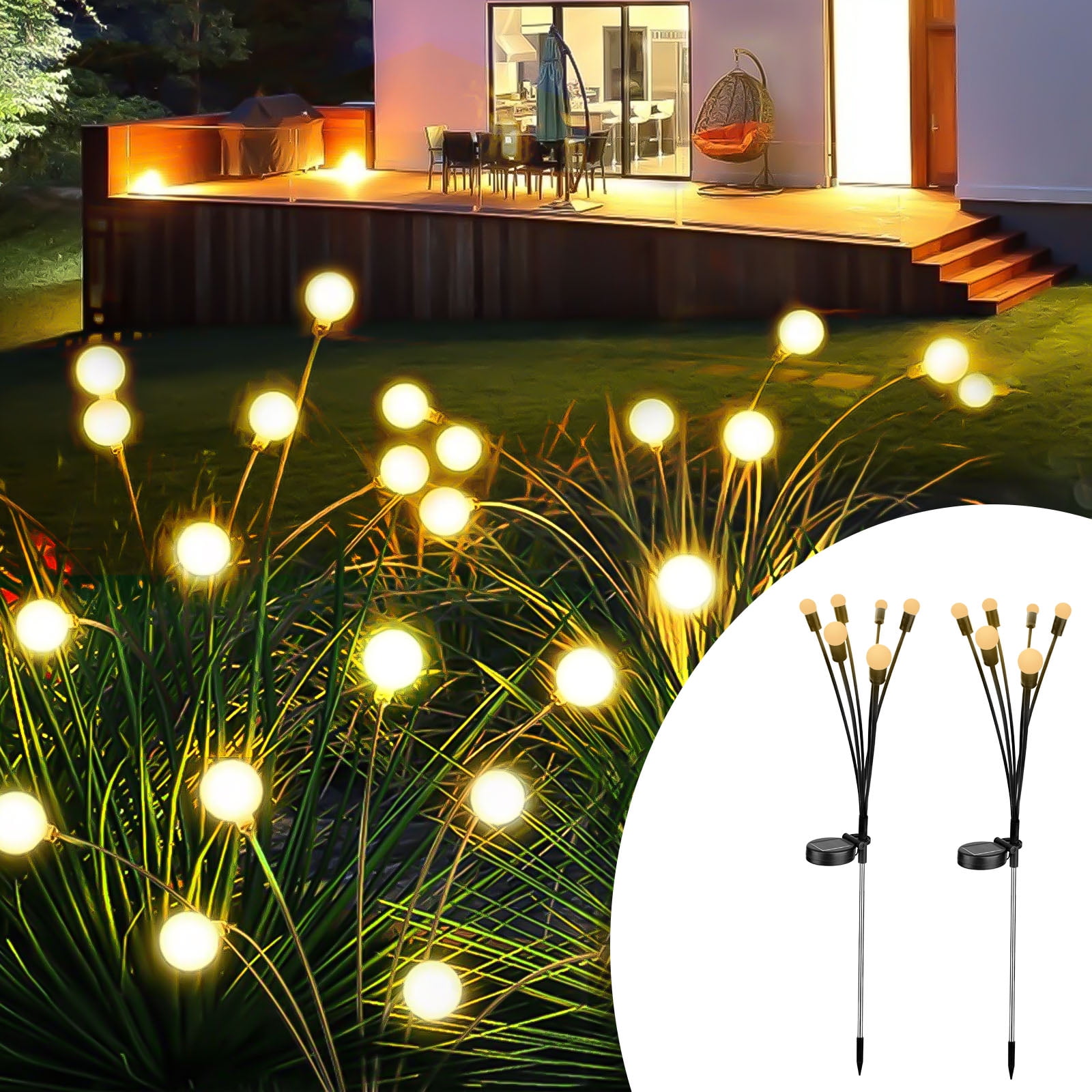 TSV 2pcs 6 LEDs Solar Firefly Lights, Waterproof Outdoor Garden Lights ...