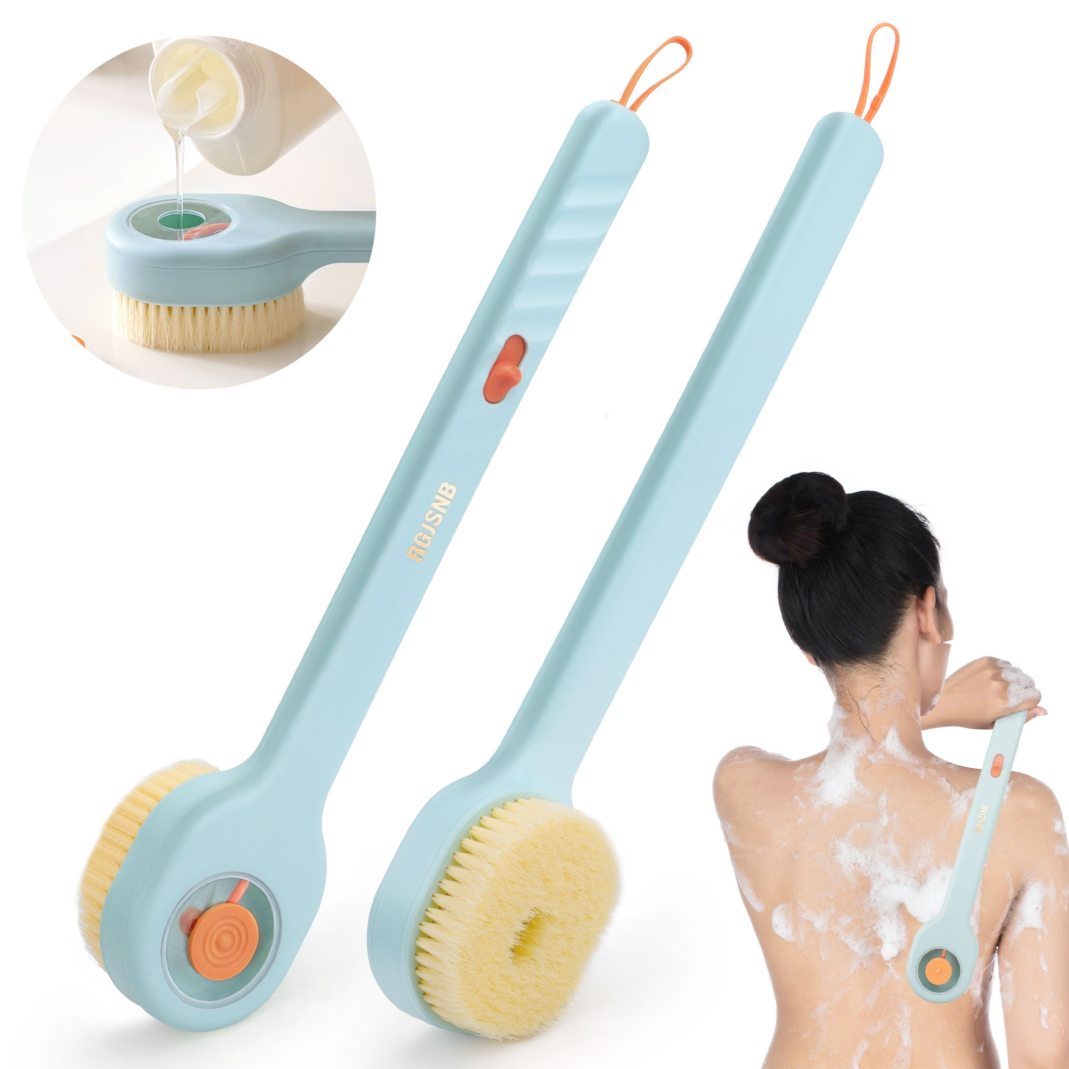 TSV 2pcs Back Scrubber for Shower, Long Handled Bath Brush with Soap ...