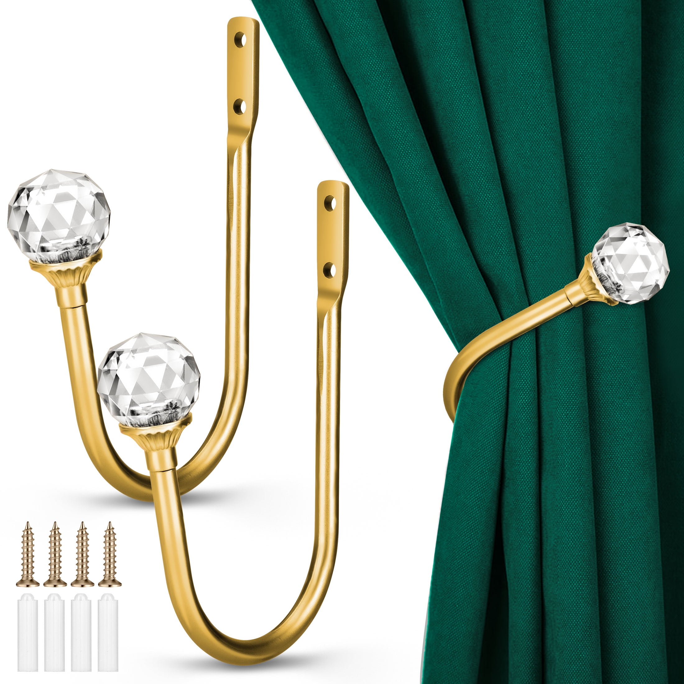 "TSV 2pcs Crystal Curtain Tiebacks, Heavy Duty Metal Drapery Hooks ...