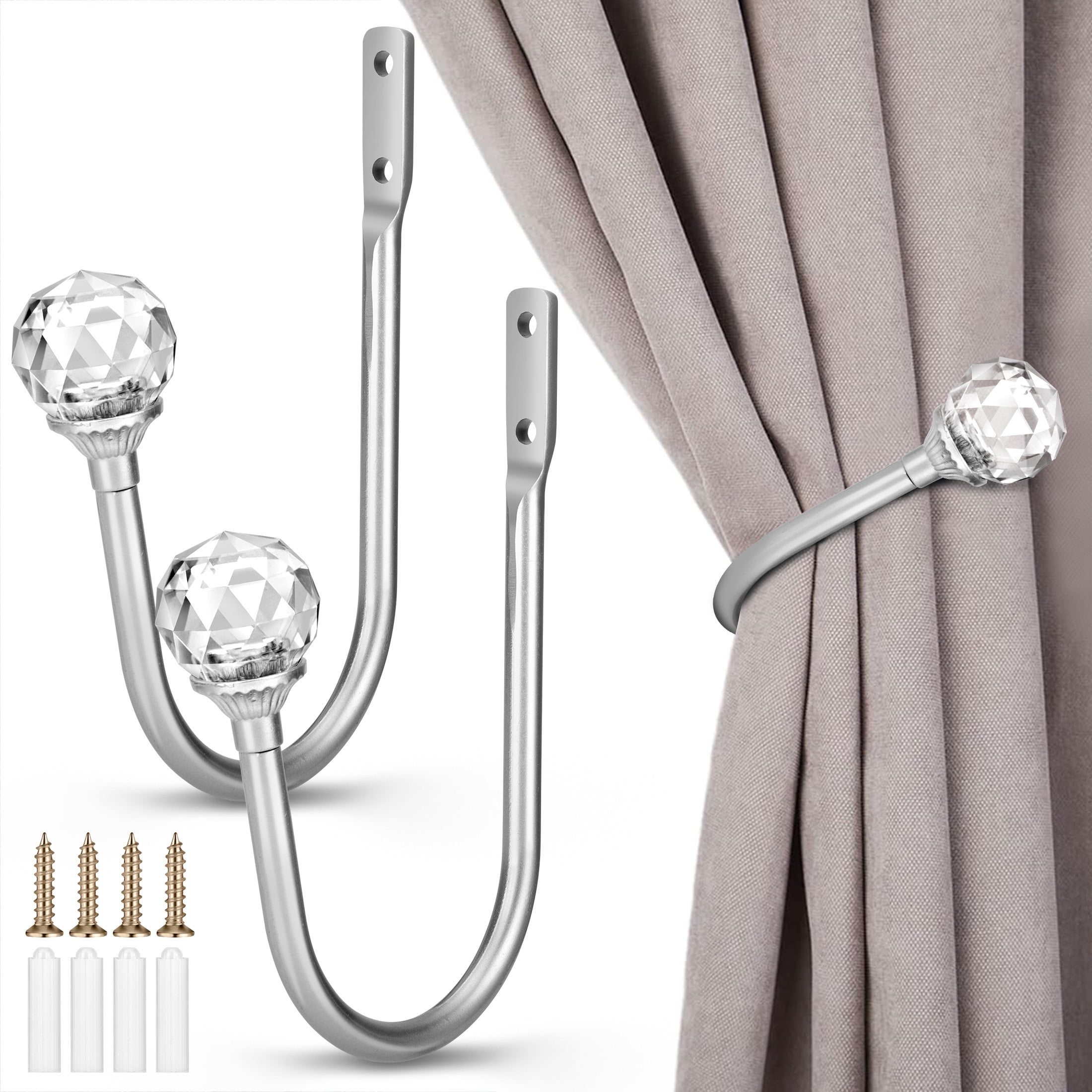 TSV Crystal Curtain Tiebacks, Heavy Duty Metal Drapery Holdbacks ...