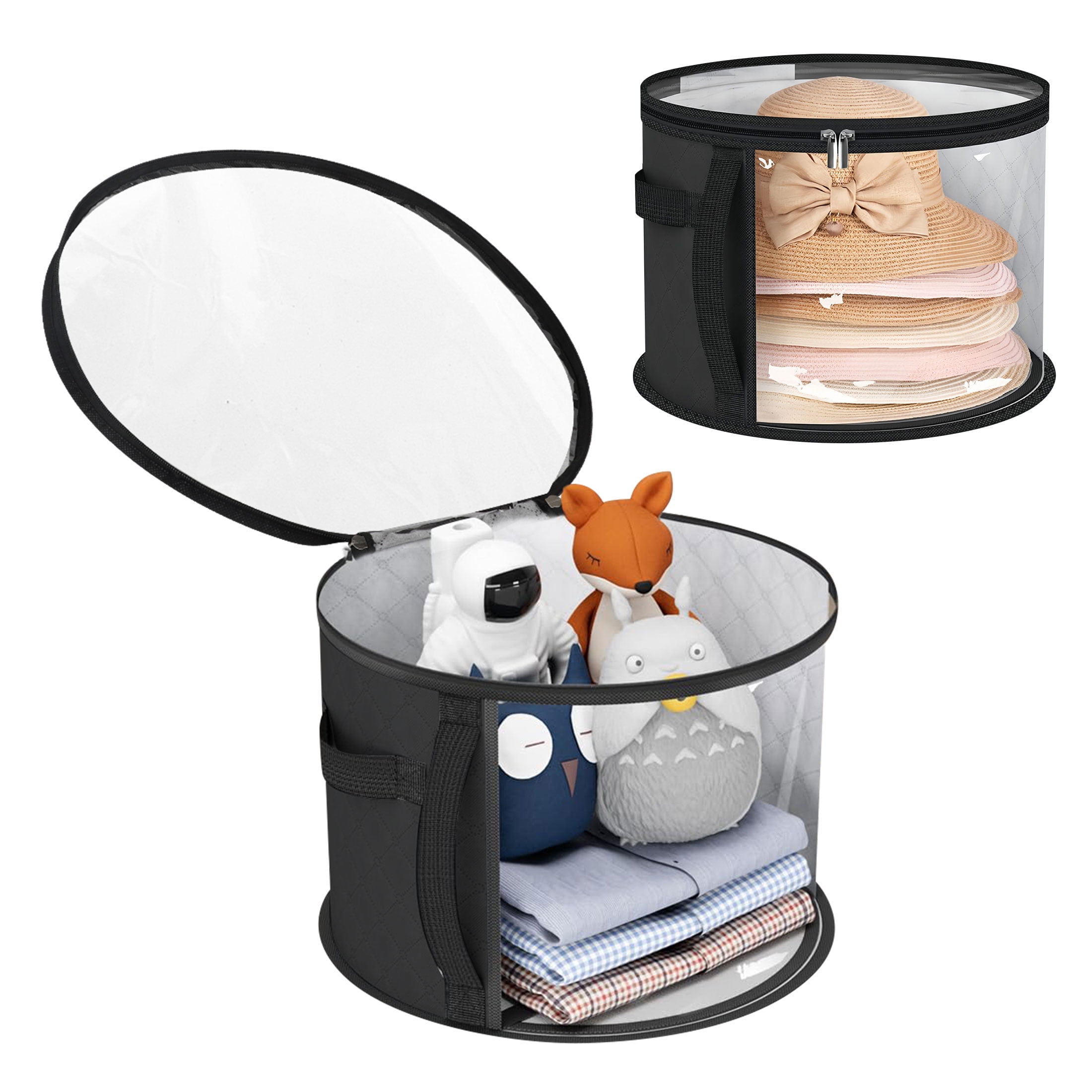 TSV 2pcs Hat Storage Boxes, Round Cowboy Hats Organizer, Foldable ...