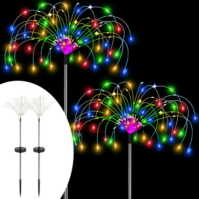 TSV 2pcs Solar Firework Lights for Outdoor, Waterproof 120 LED Garden Lights with 8 Lighting ...