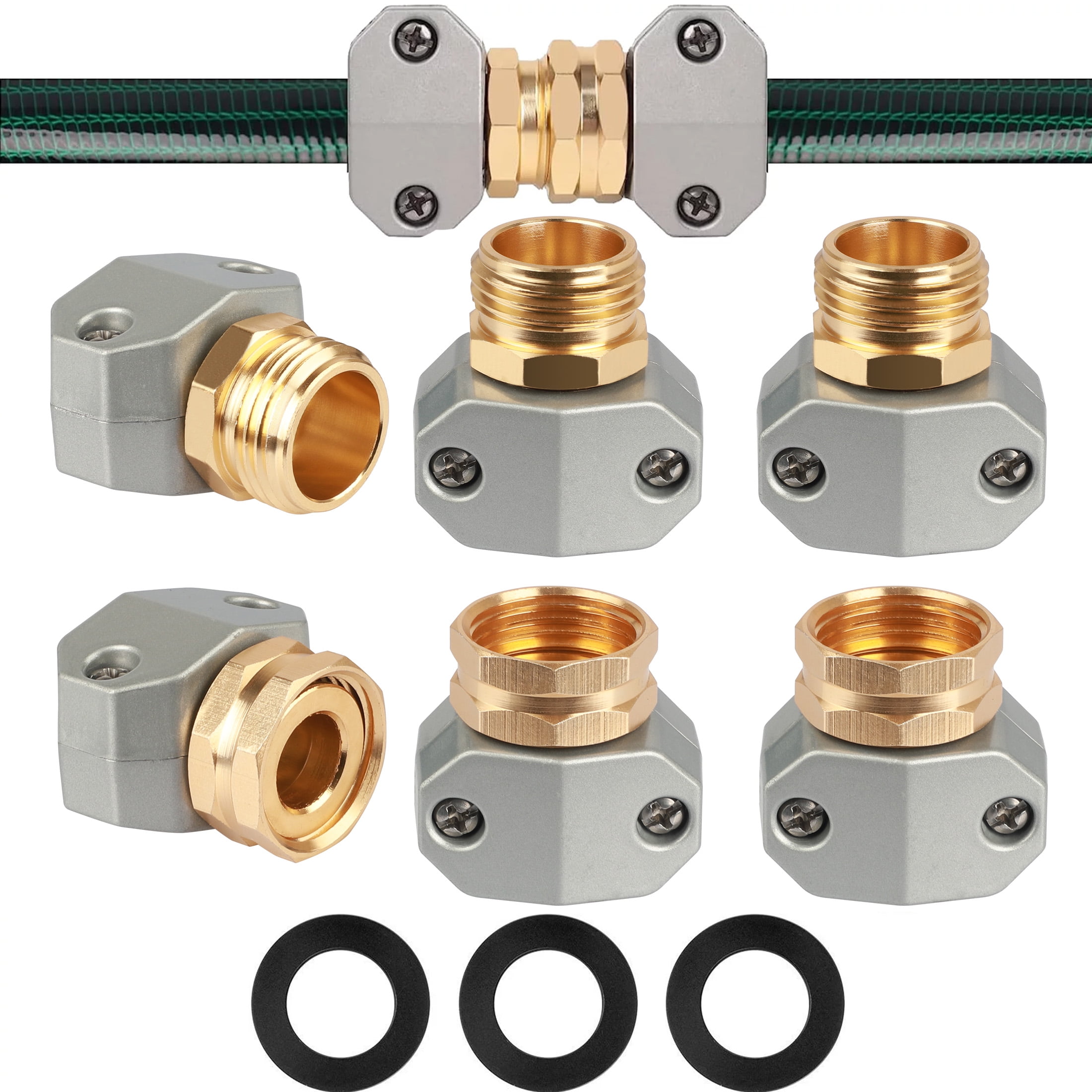 "TSV 3 Sets Garden Hose Repair Connectors, Aluminum Male & Female Hose ...