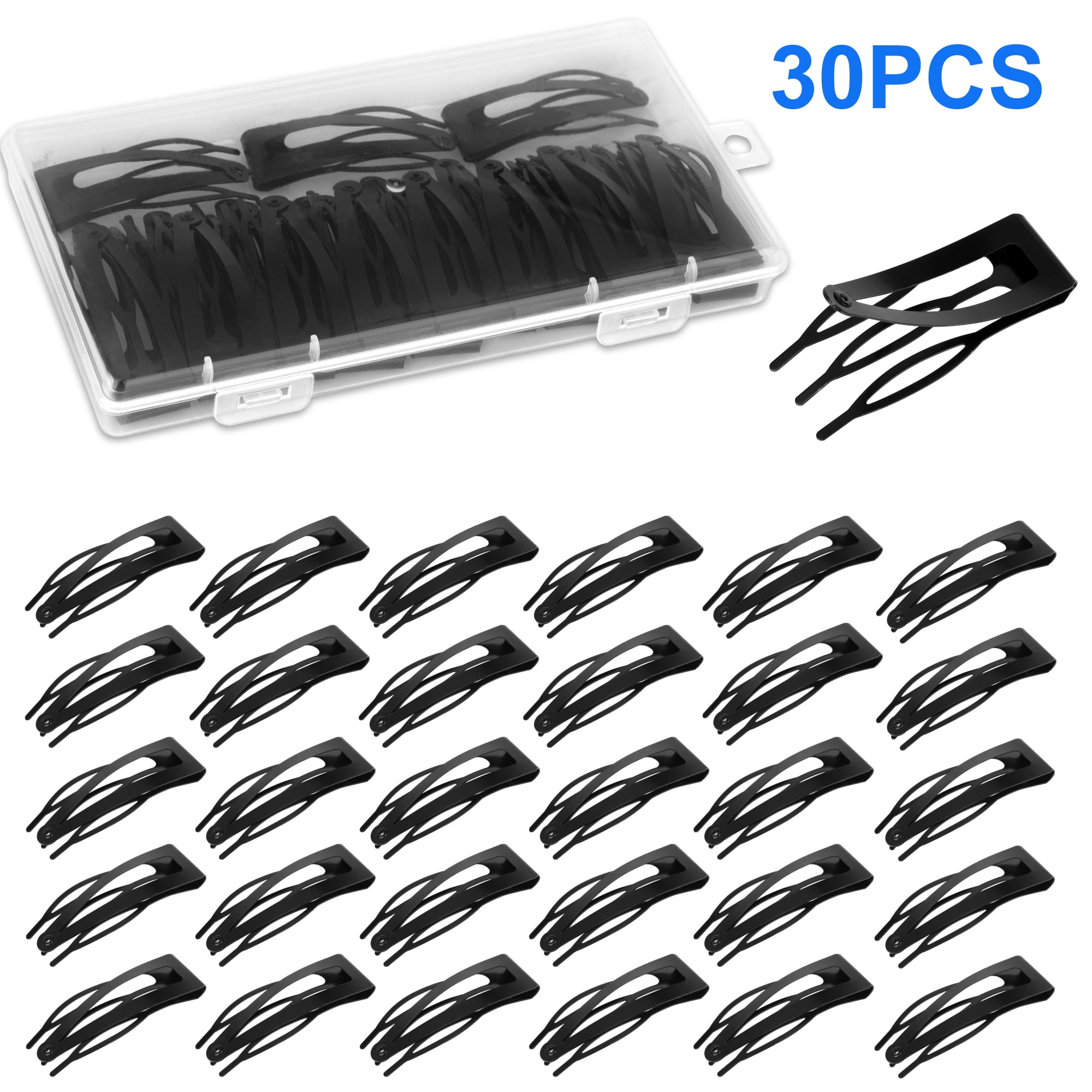 TSV Double Grip Hair Clips 30pcs Black Metal Snap Barrettes for Women ...
