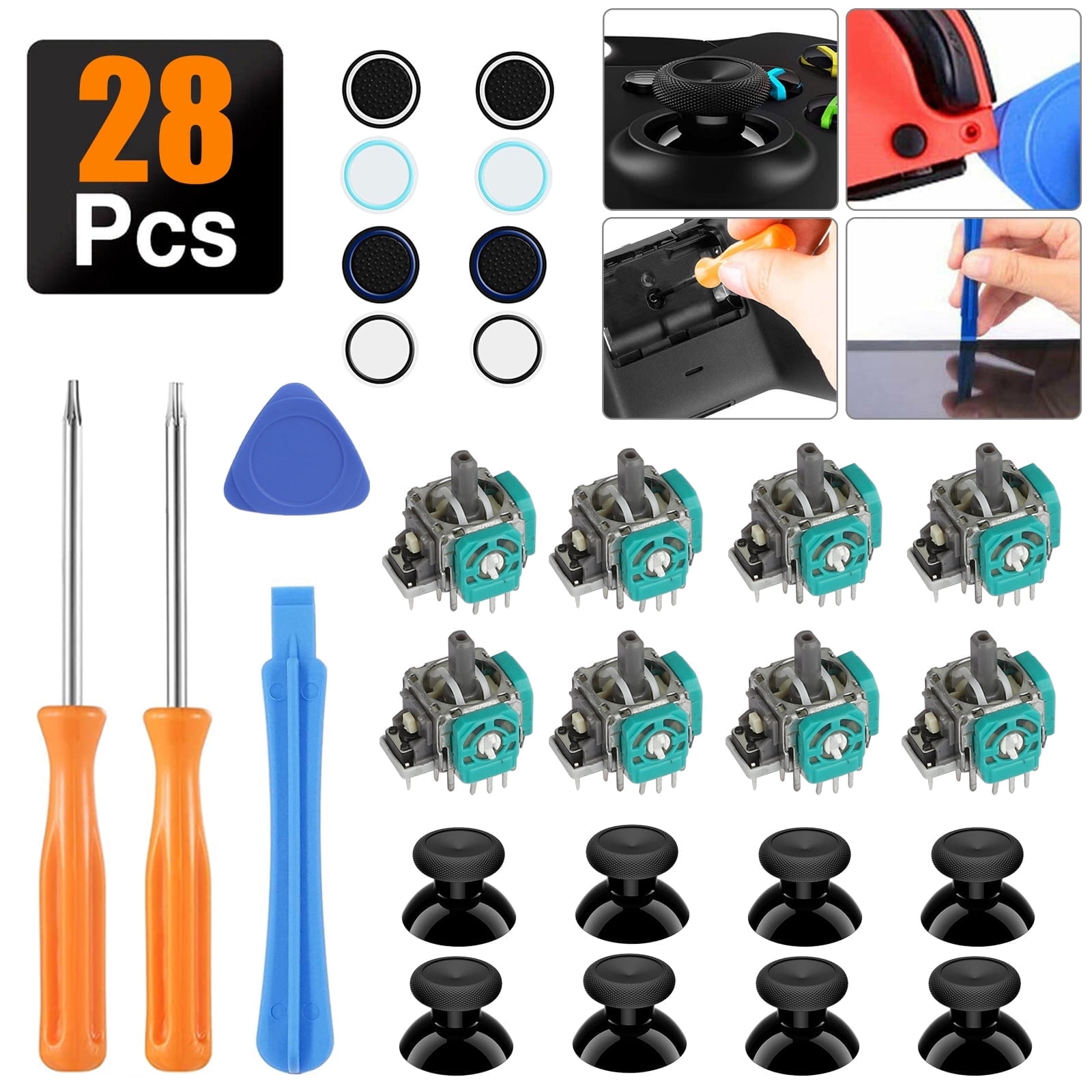 TSV Xbox One Controller Repair Kit: 3D Joysticks, Thumbsticks, Silicone ...