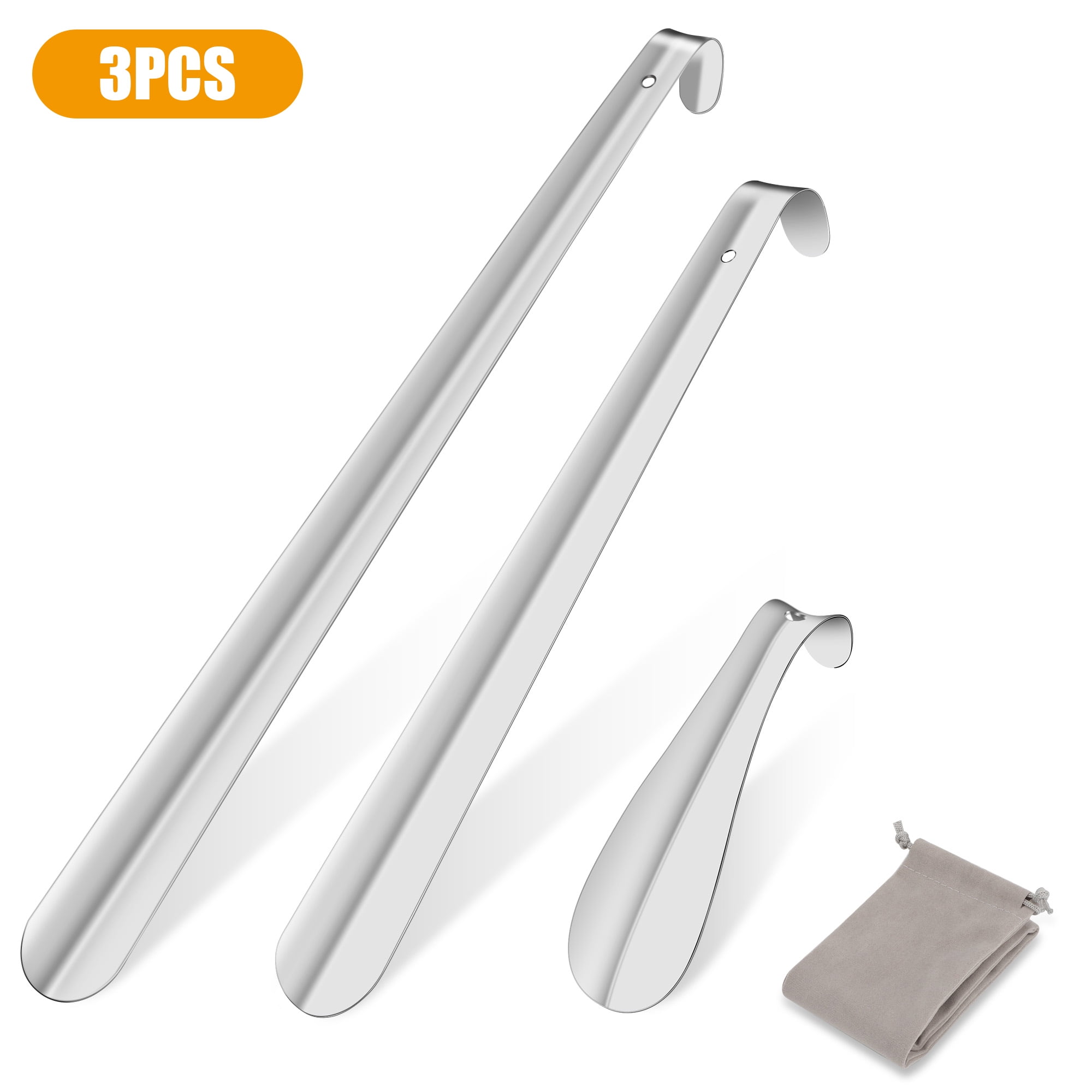 TSV 3Pcs Shoe Horns Set, 16.5''/11.8''/6'' Stainless Steel Shoe Helper ...