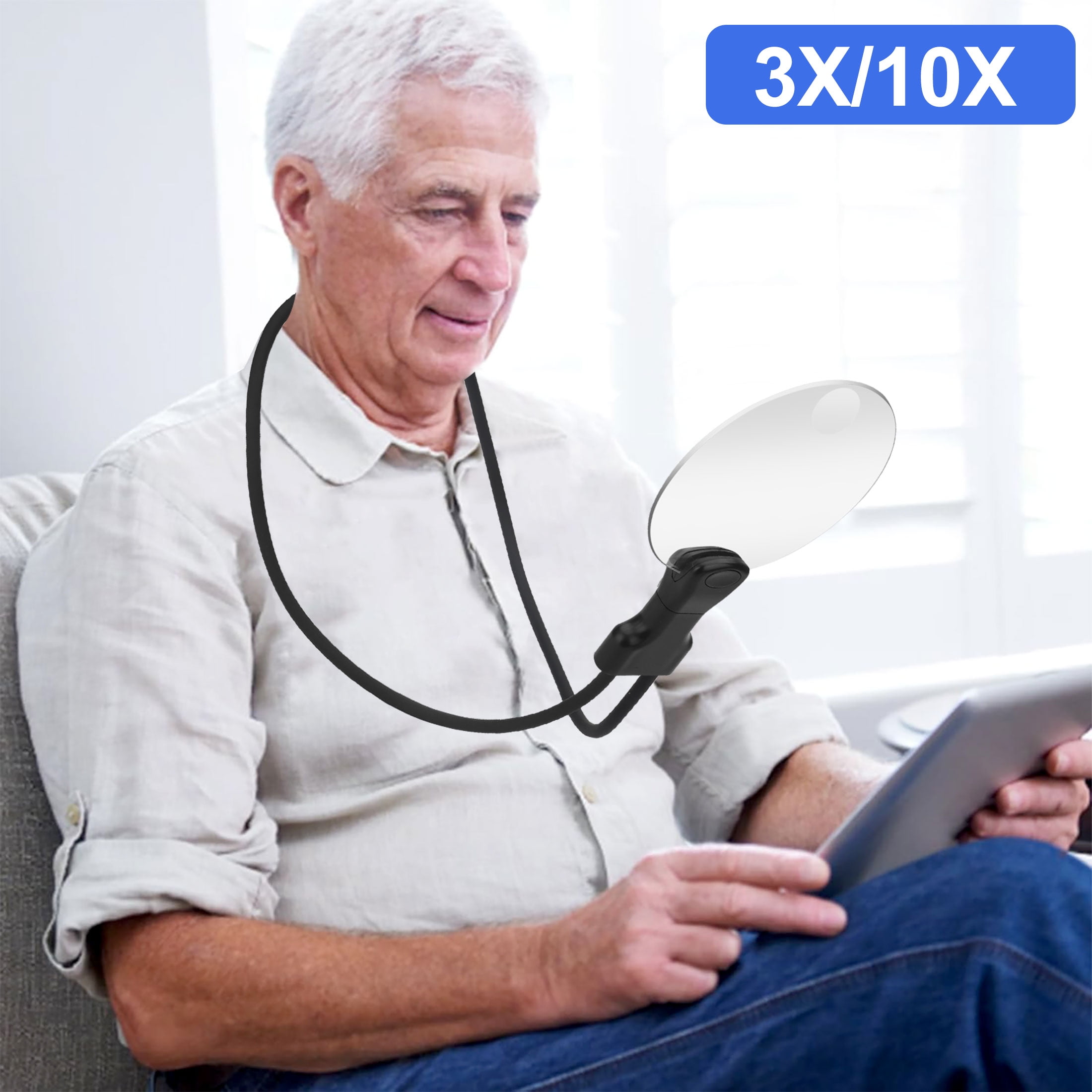 TSV 3X Detachable Magnifying Glass, Hands-Free Neck Magnifier for Low ...