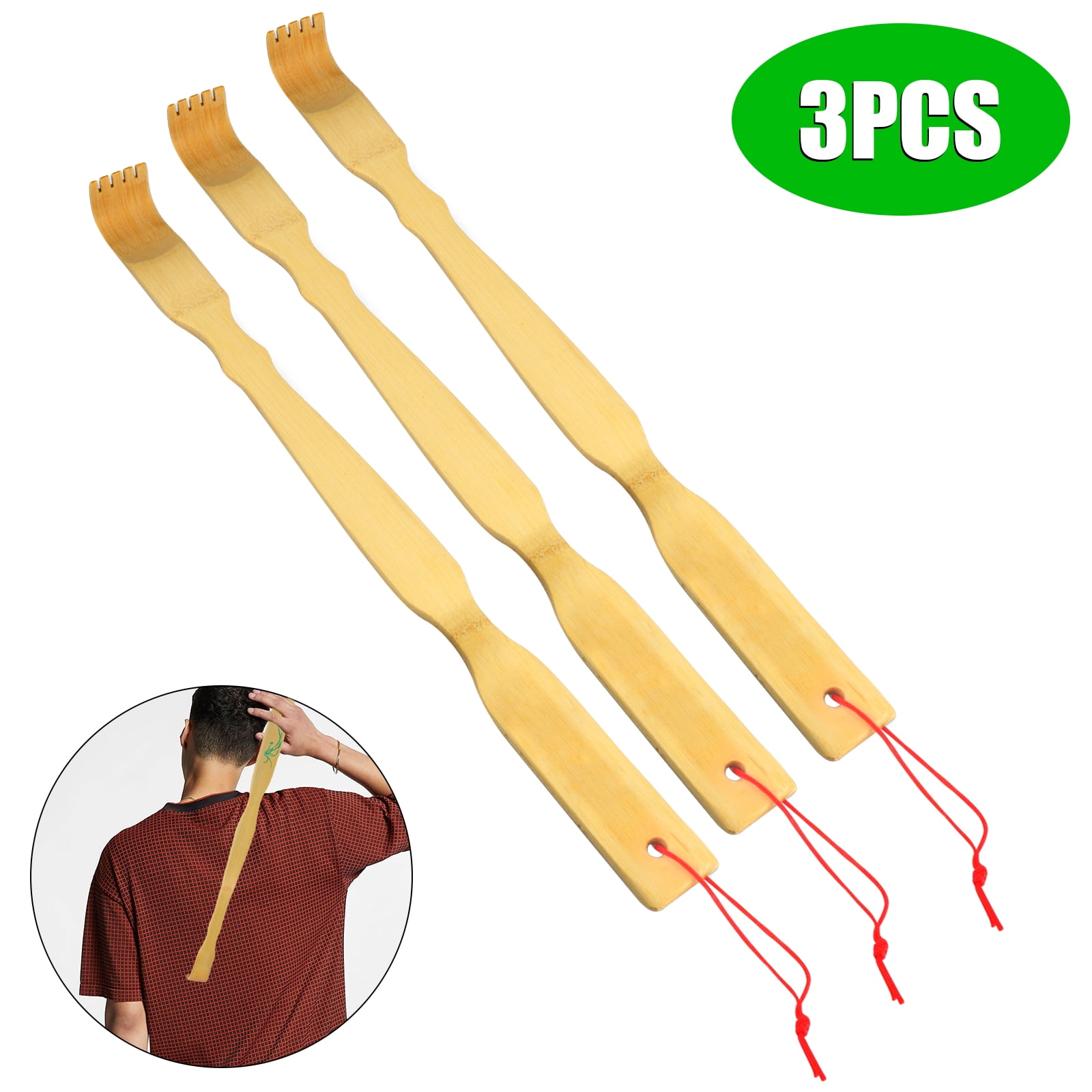 TSV 3pcs Bamboo Back Scratchers, Long Handle Self-Massagers for ...