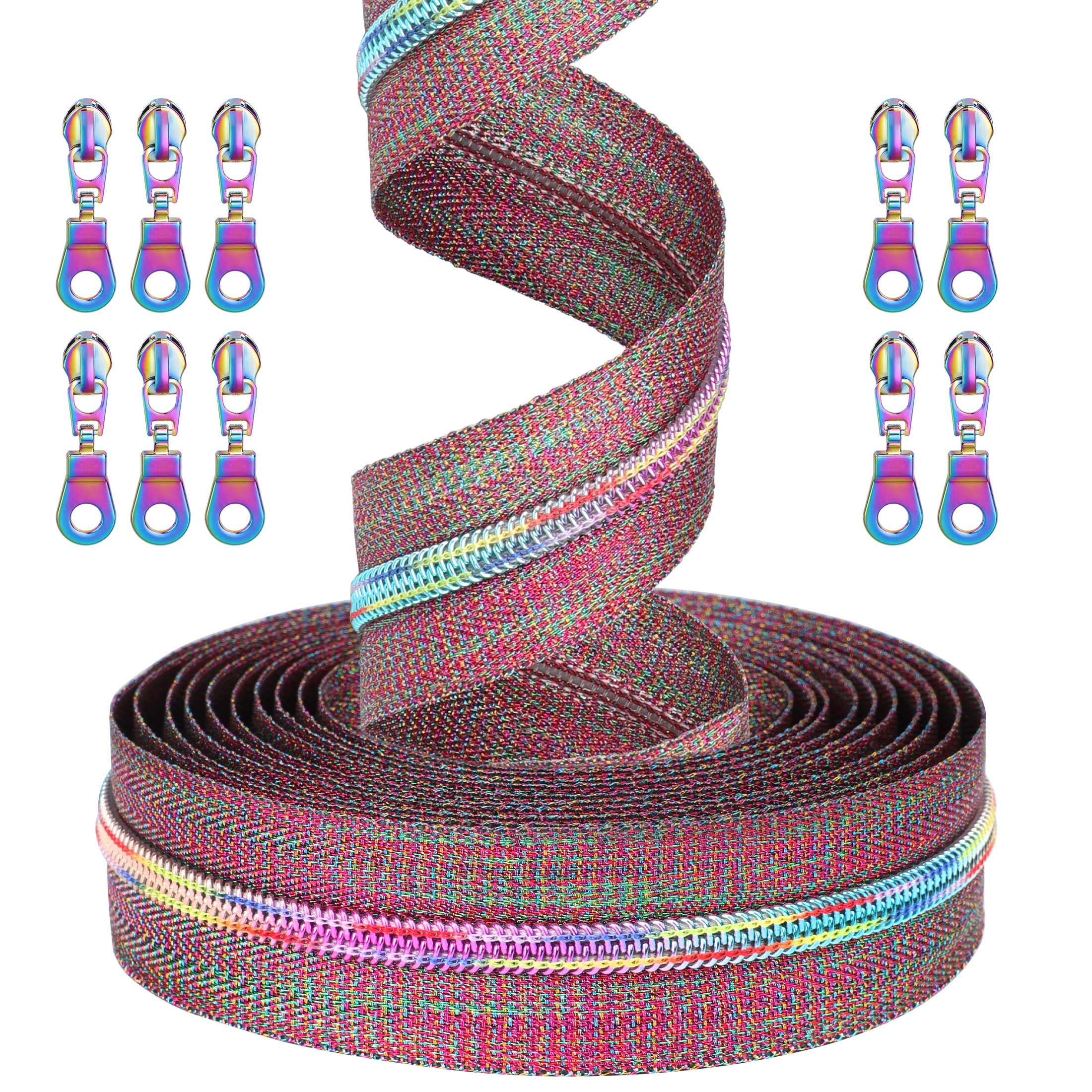 TSV 4 Yards Zippers Tape, Nylon Rainbow Zipper Slider with 10pcs Pull ...