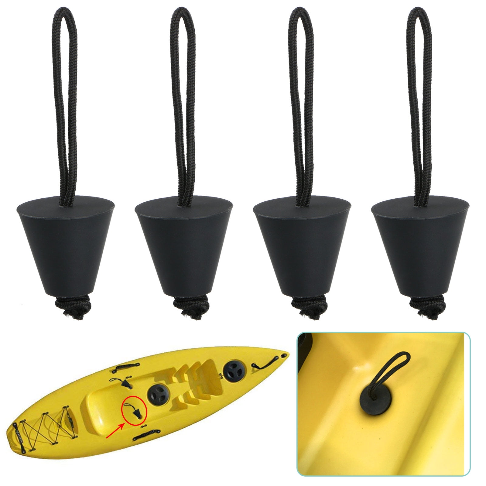 TSV 4PCS Universal Kayak Scupper Plug Kit, Black Rubber Universal Kayak ...