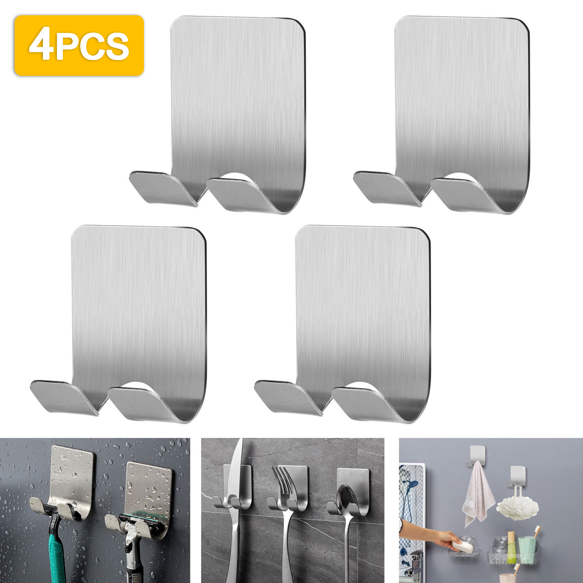 TSV 4Pcs Stainless Steel Razor Holder, Self-Adhesive Hanging Hooks for ...