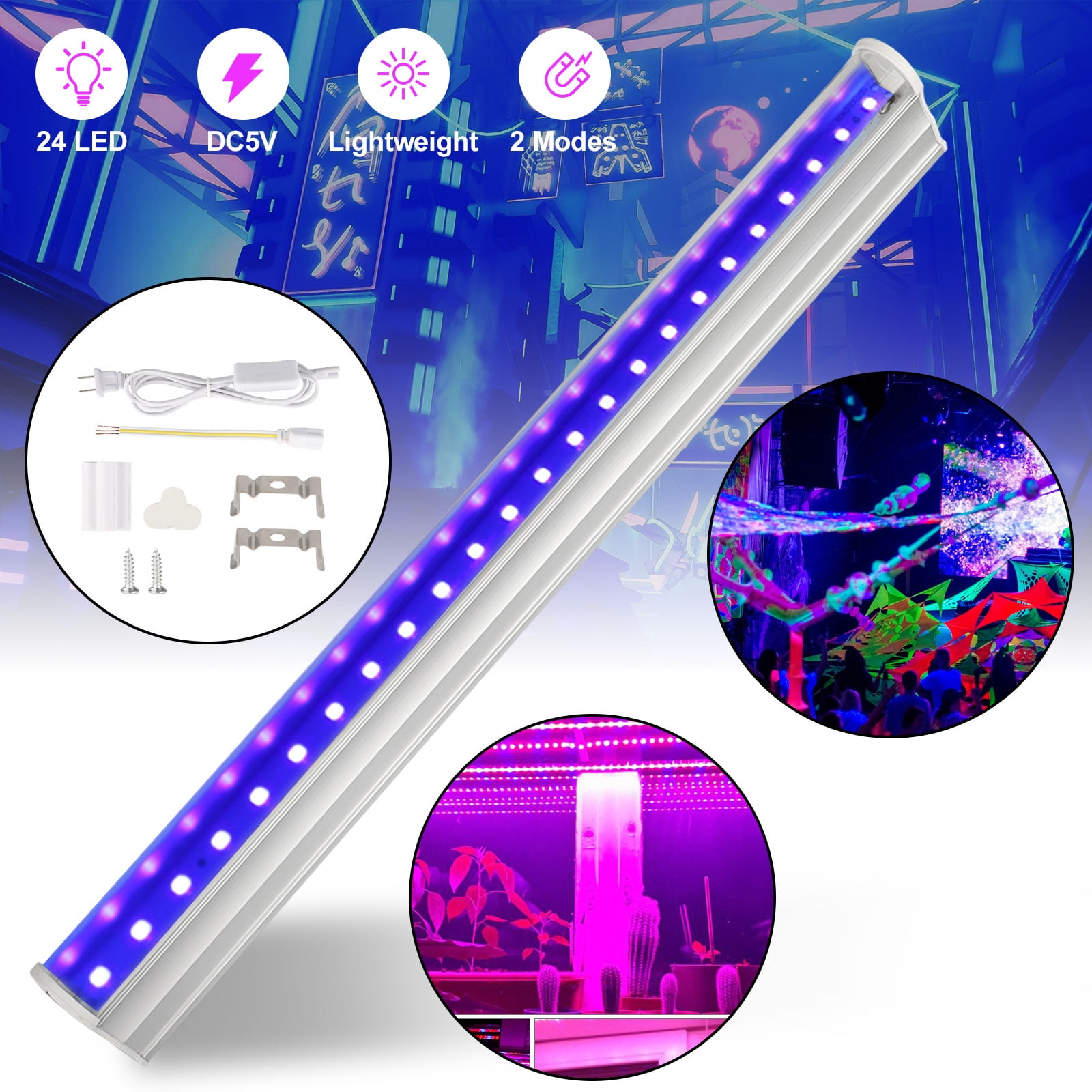 TSV 4W 24 LED UV Black Lights for Blacklight Party, Body Paint, Stage ...