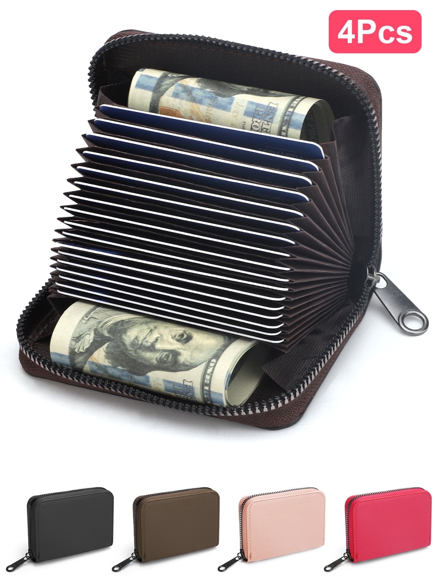 TSV 4pcs 20 Slots Credit Card Holders, Compact Zipper Wallets for Men ...