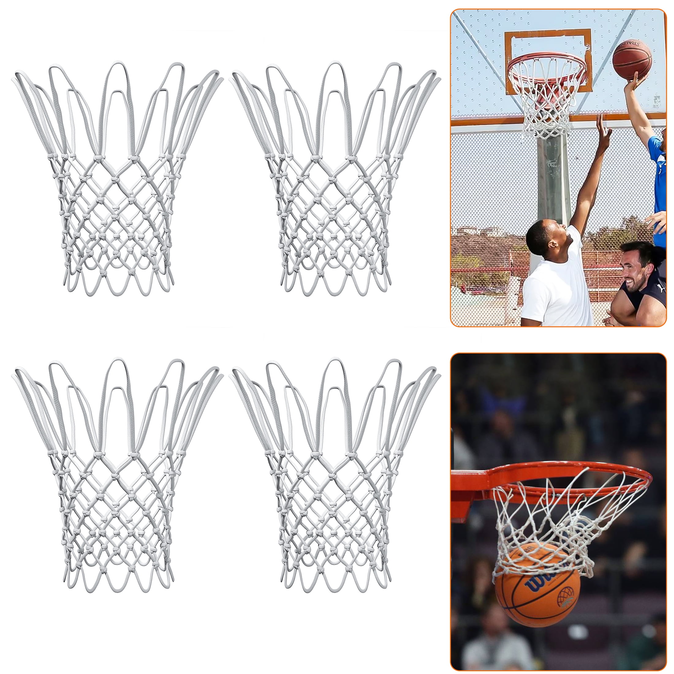TSV 4pcs Basketball Net Replacement, Outdoor Heavy Duty 12 Loops Anti ...