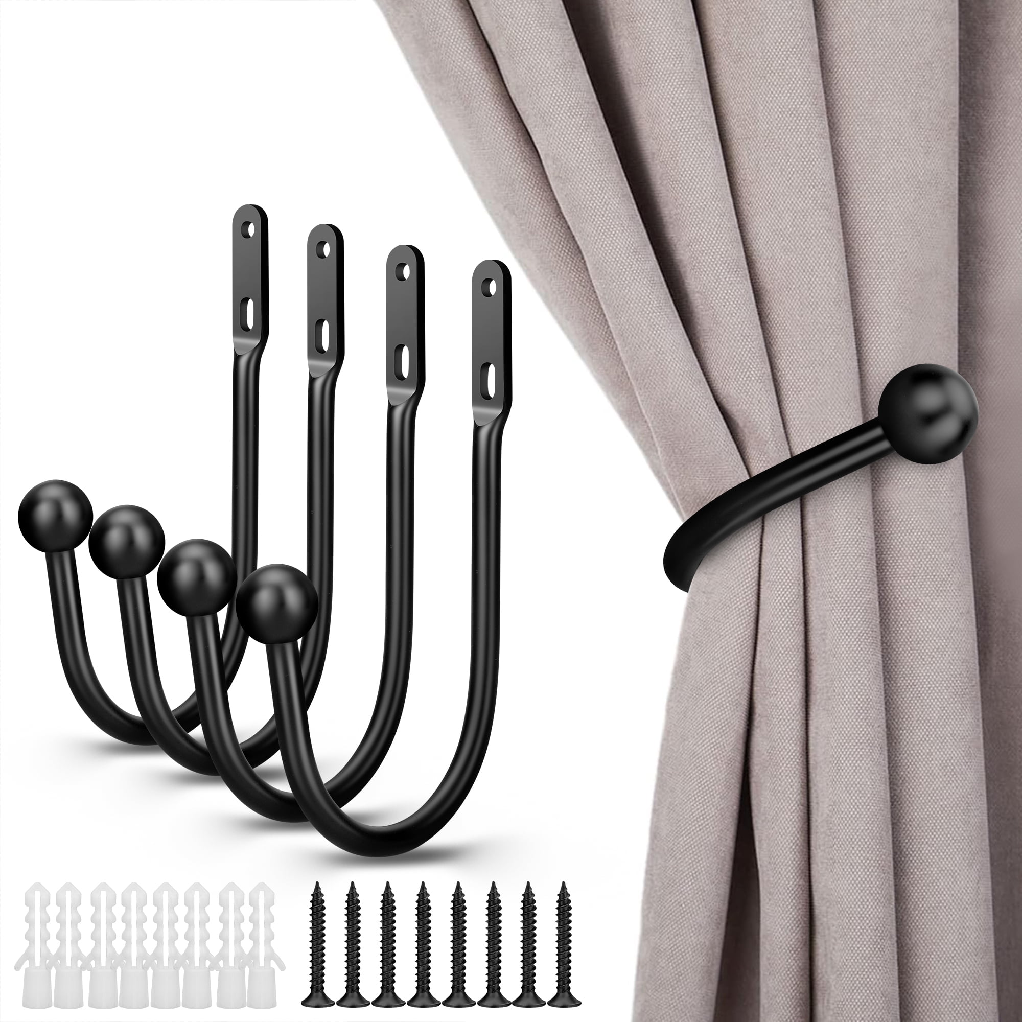 TSV 4pcs Curtain Holdbacks, Black Retro Metal Curtain Tieback Hanger ...