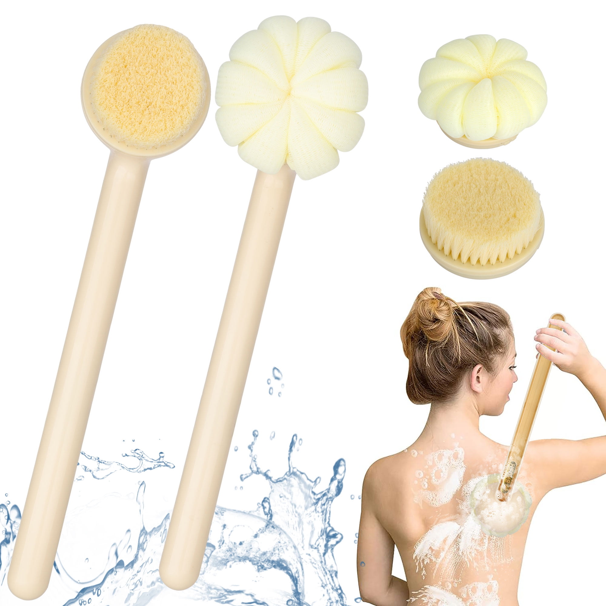 Tsv 4pcs Shower Brush Kit Back Scrubbing Bath Sponge And Exfoliating