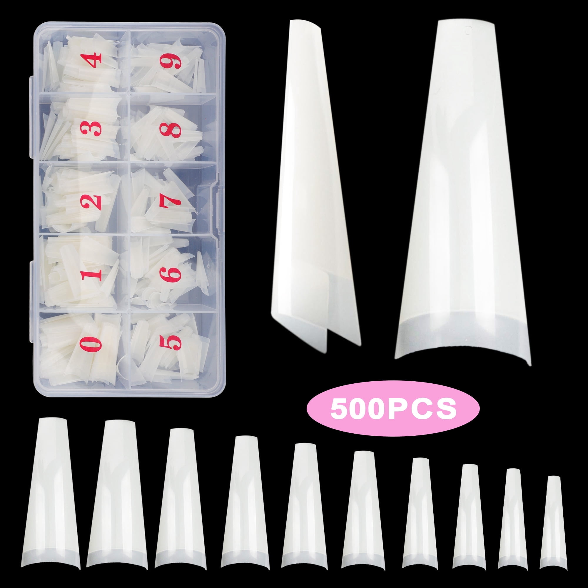 TSV 500pcs Half Cover Coffin Nail Tips, 10 Sizes Long Acrylic False ...