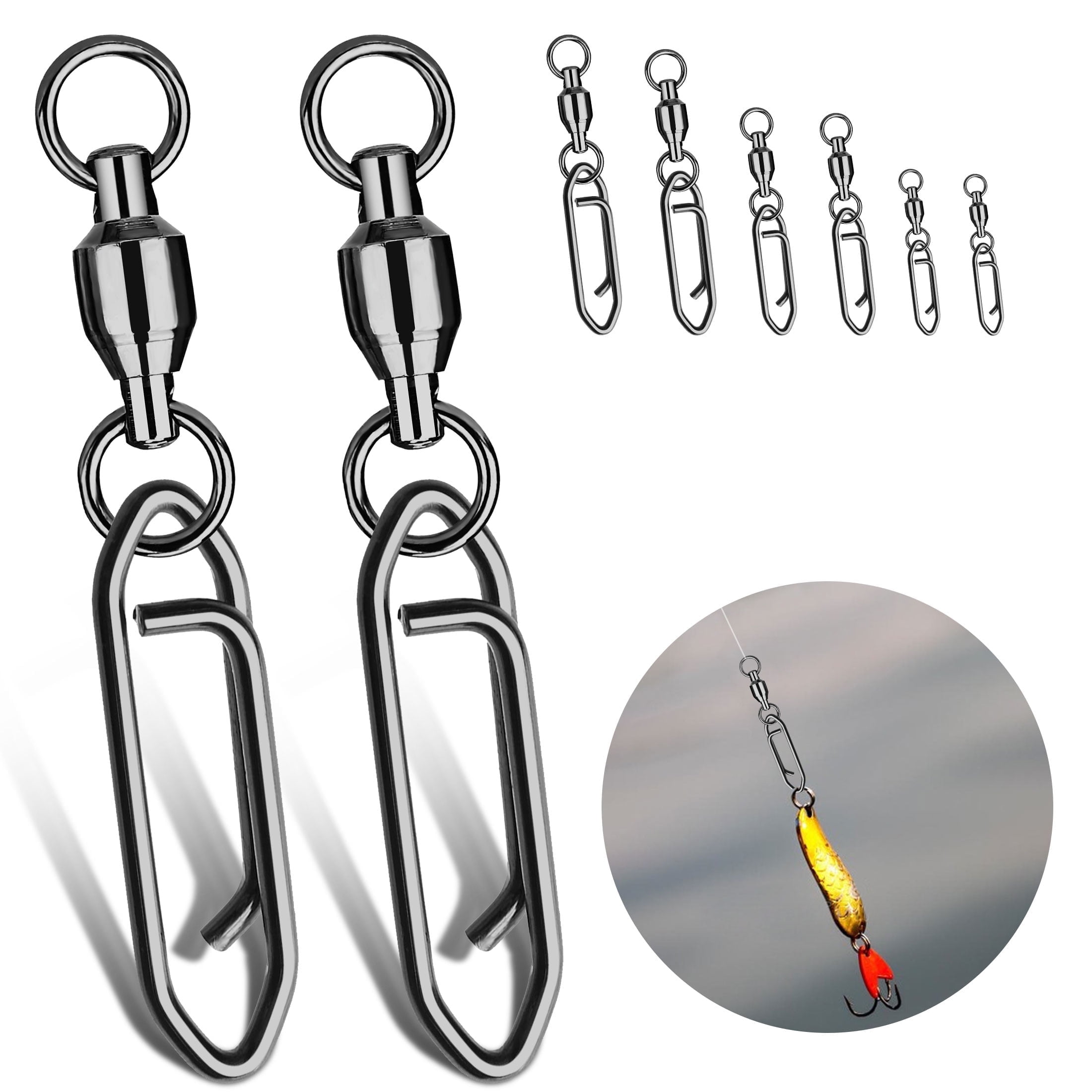 TSV 50pcs Fishing Swivels, 6 Sizes Stainless Fishing Swivel Connector ...