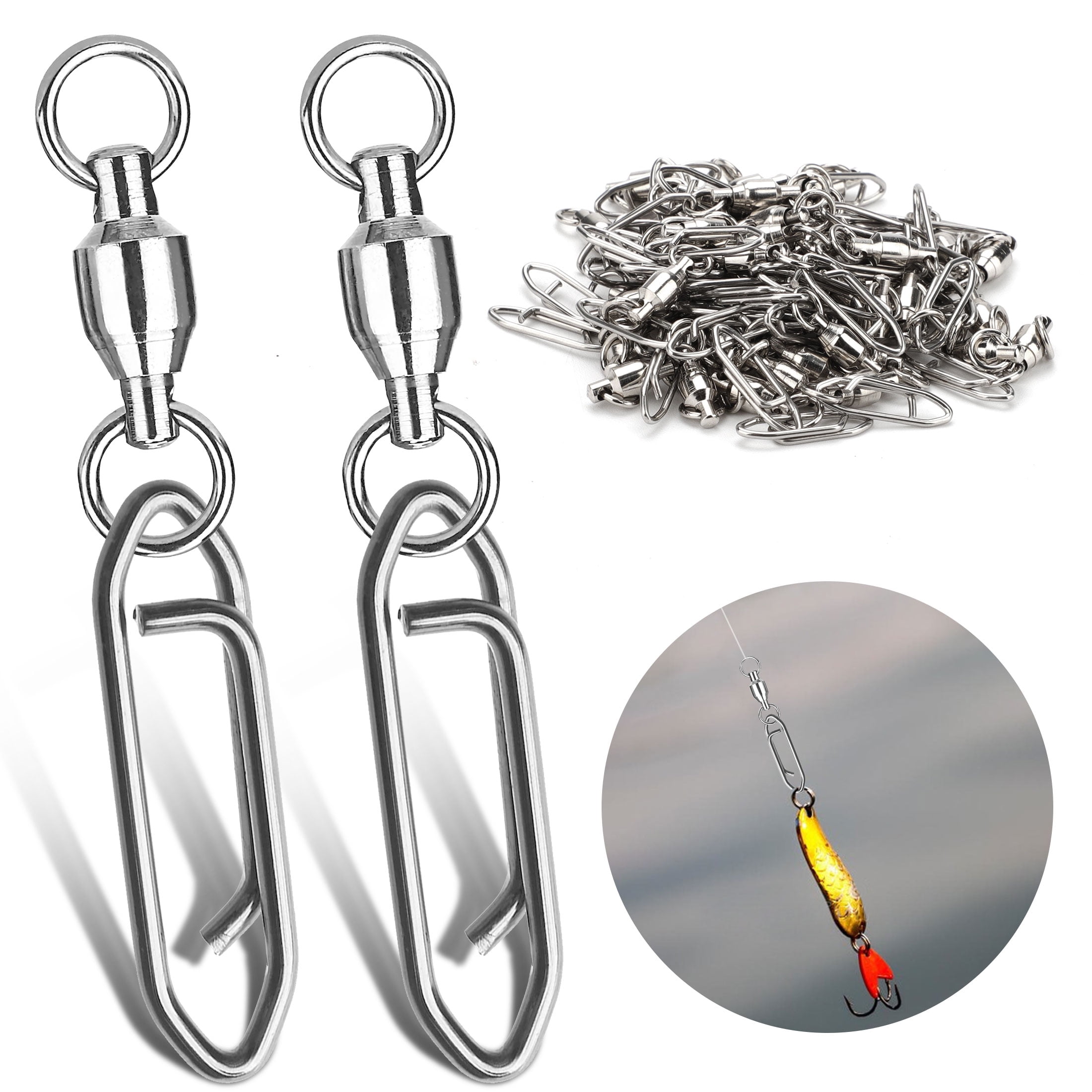 TSV Fishing Swivels, 50pcs Stainless Steel Connector with Oval Split ...