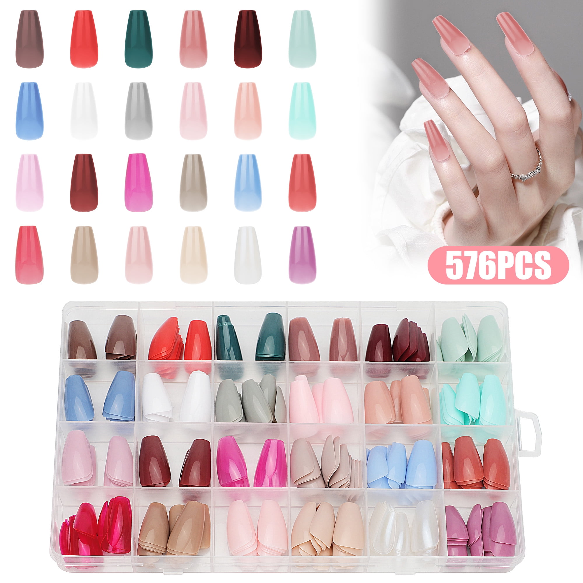 TSV 576pcs Square Press on Nails, Long Fake Nails, Acrylic Full Cover ...