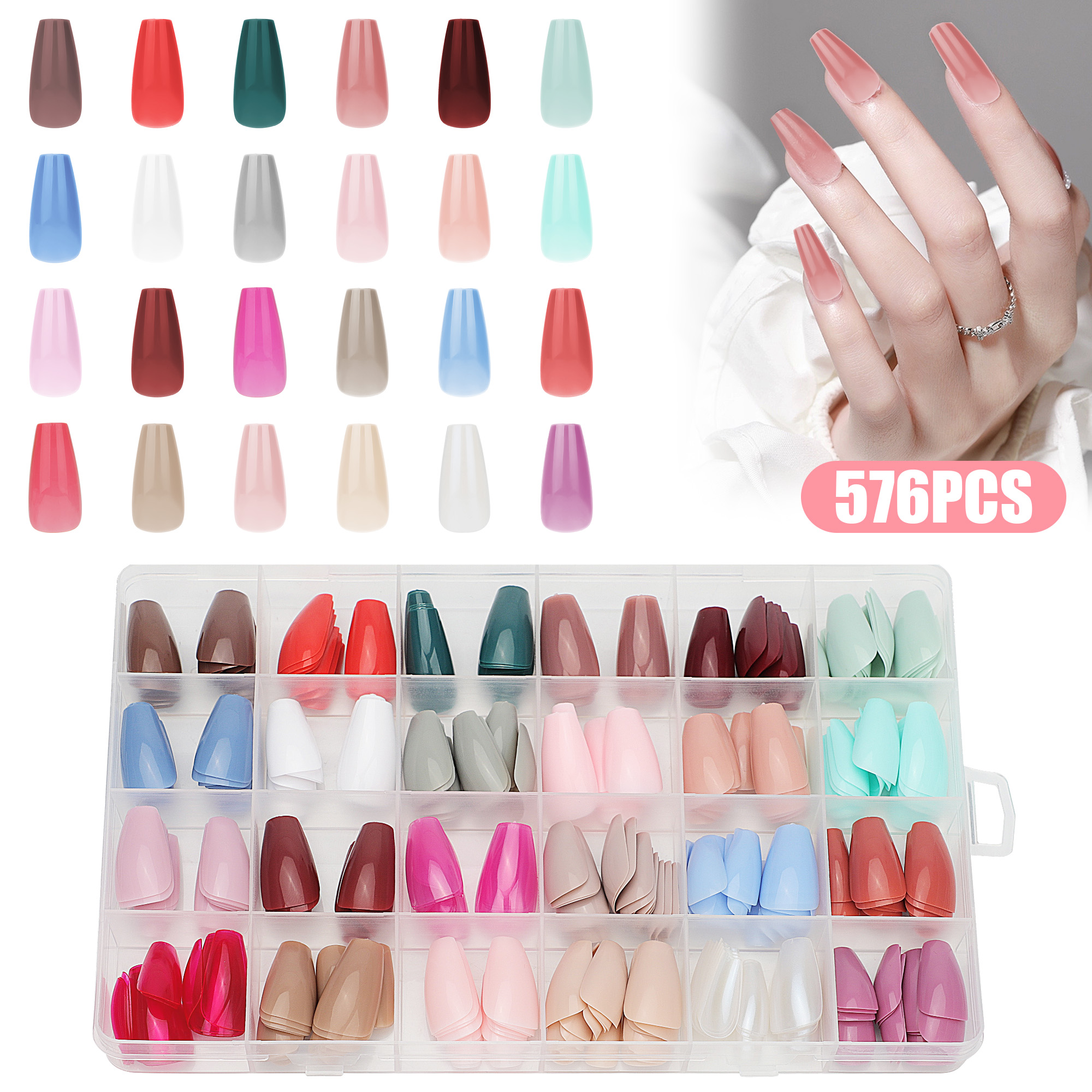 dianhelloya Fake Nails for Women Press on Nails French Acrylic Extra ...