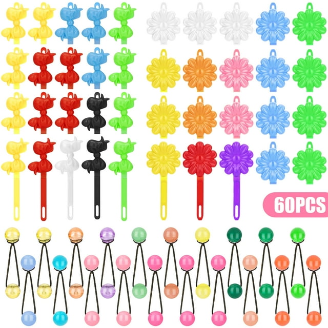 TSV 60pcs Hair Clips Set: Self Hinge Barrettes, Plastic Flower & Bow ...