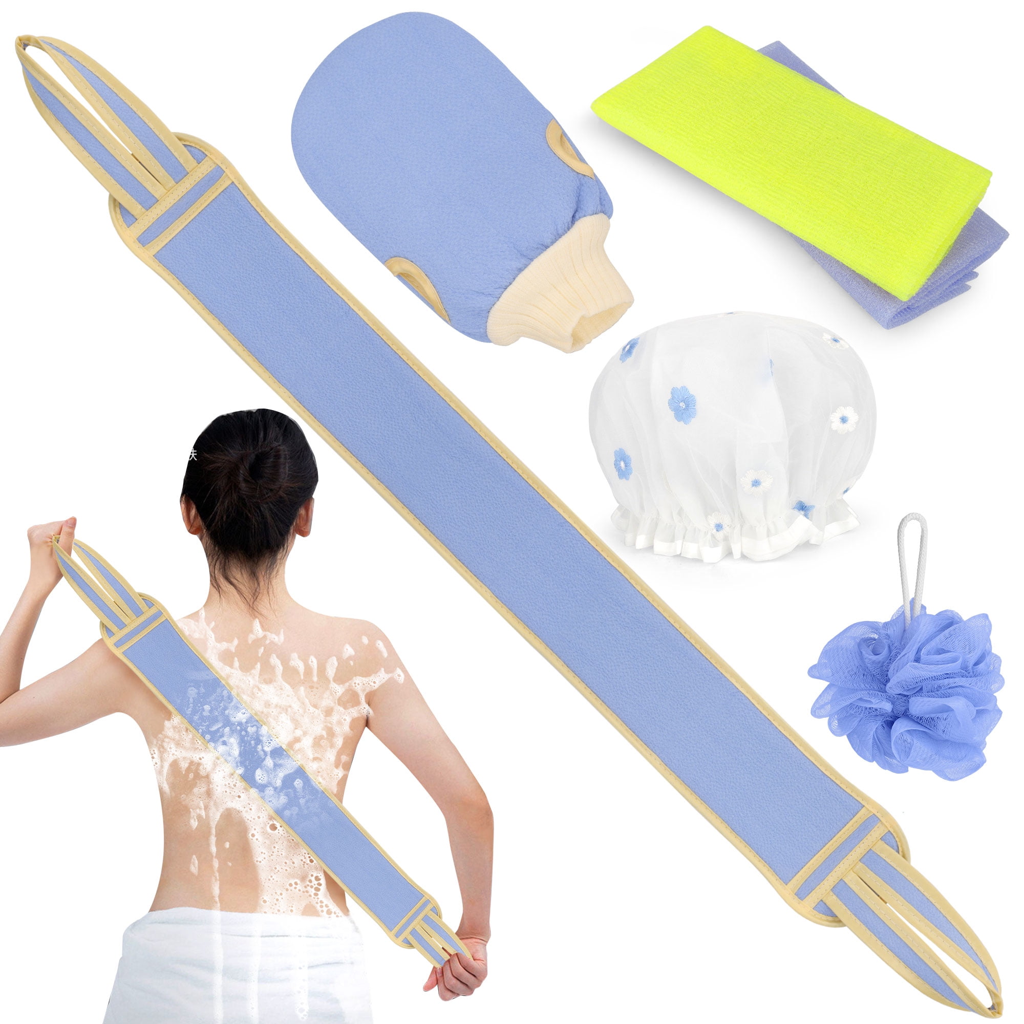 TSV 6Pcs Bath Scrubber Set for Women Men Shower - Bath Pouf, Back ...