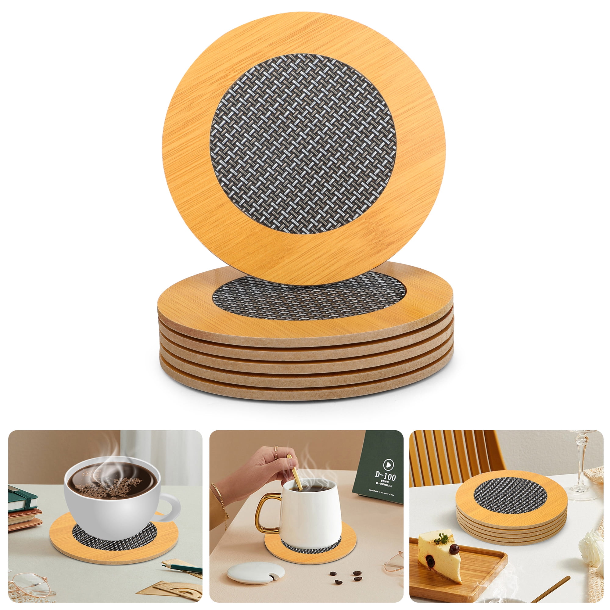 TSV 6pcs Bamboo Drink Coasters, Textilene Cup Mats for Tabletop ...