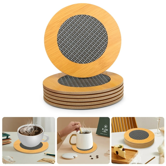 TSV 6pcs Bamboo Drink Coasters, Textilene Cup Mats for Tabletop ...
