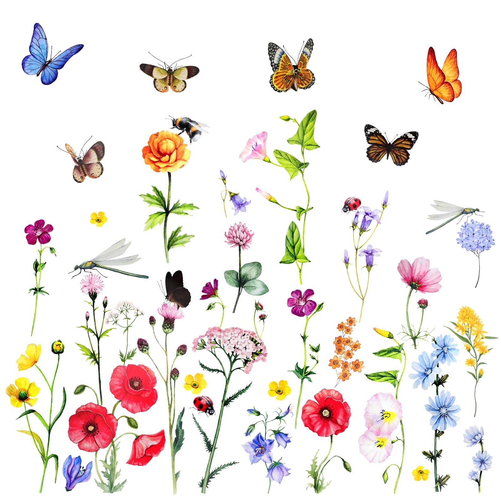 TSV 6pcs Butterfly Flower Wall Decals, Self-Adhesive Floral Sticker for ...