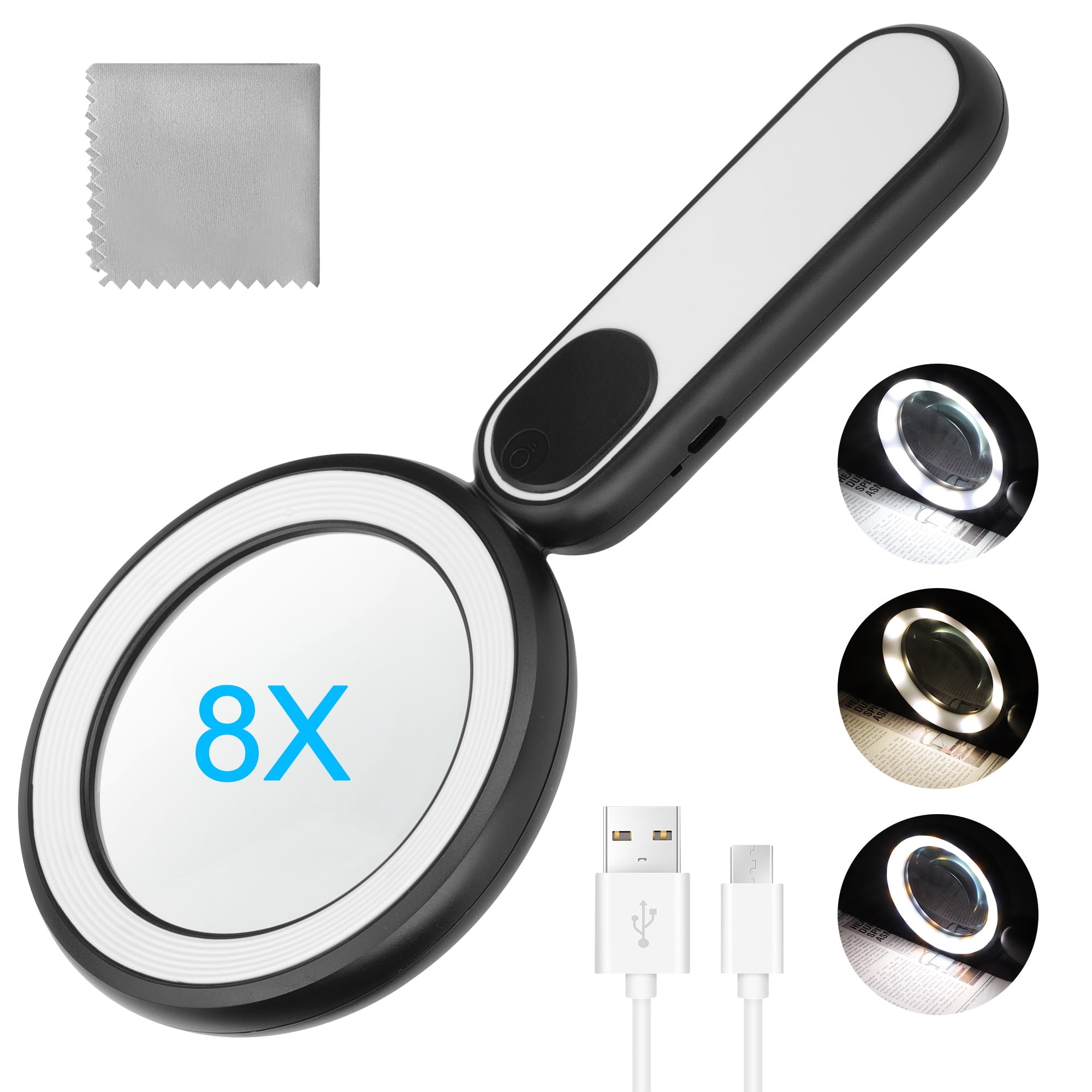 TSV 8X Handheld Magnifying Glass with Light, 3.3'' Lens with 21 LED ...