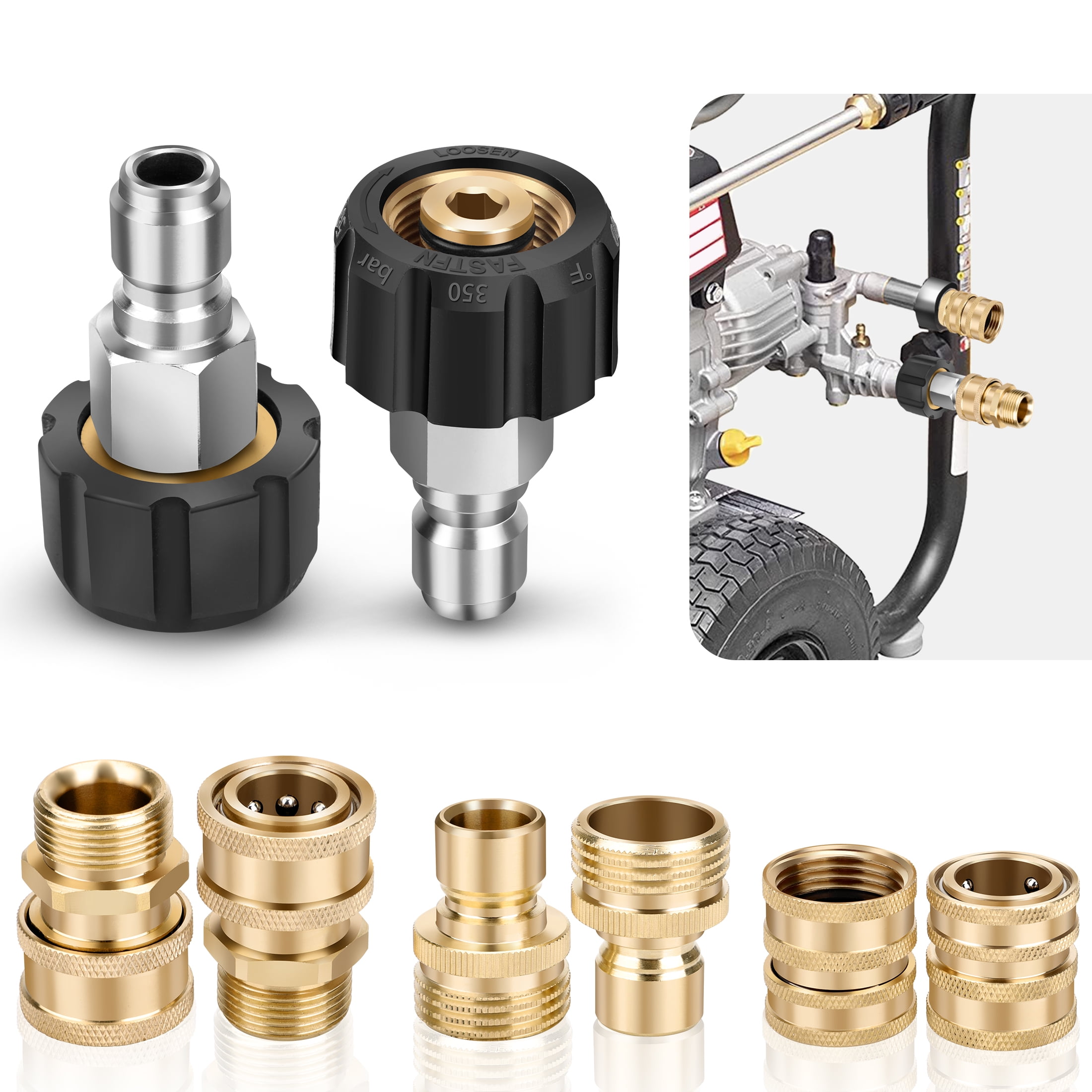 TSV 8pcs Pressure Washer Quick Connect Kit, M22 Swivel to 3/8'' Quick ...