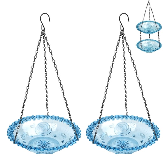 TSV 9'' Hanging Bird Feeder, 2pcs Garden Bird Seed Tray Bowl with Hole ...