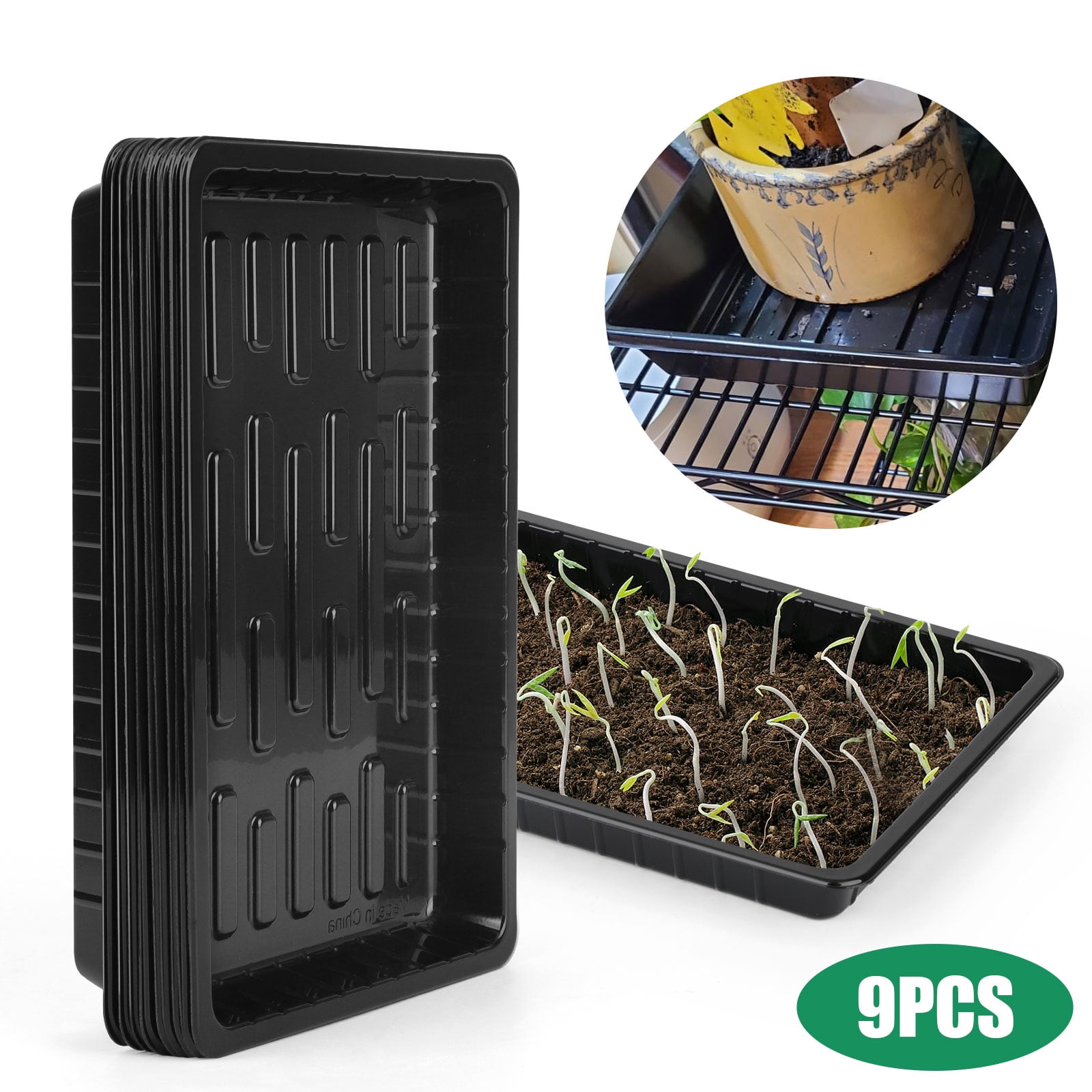 TSV 9pcs Seed Starting Tray, Black Reusable Heavy Duty Growing Seeding ...