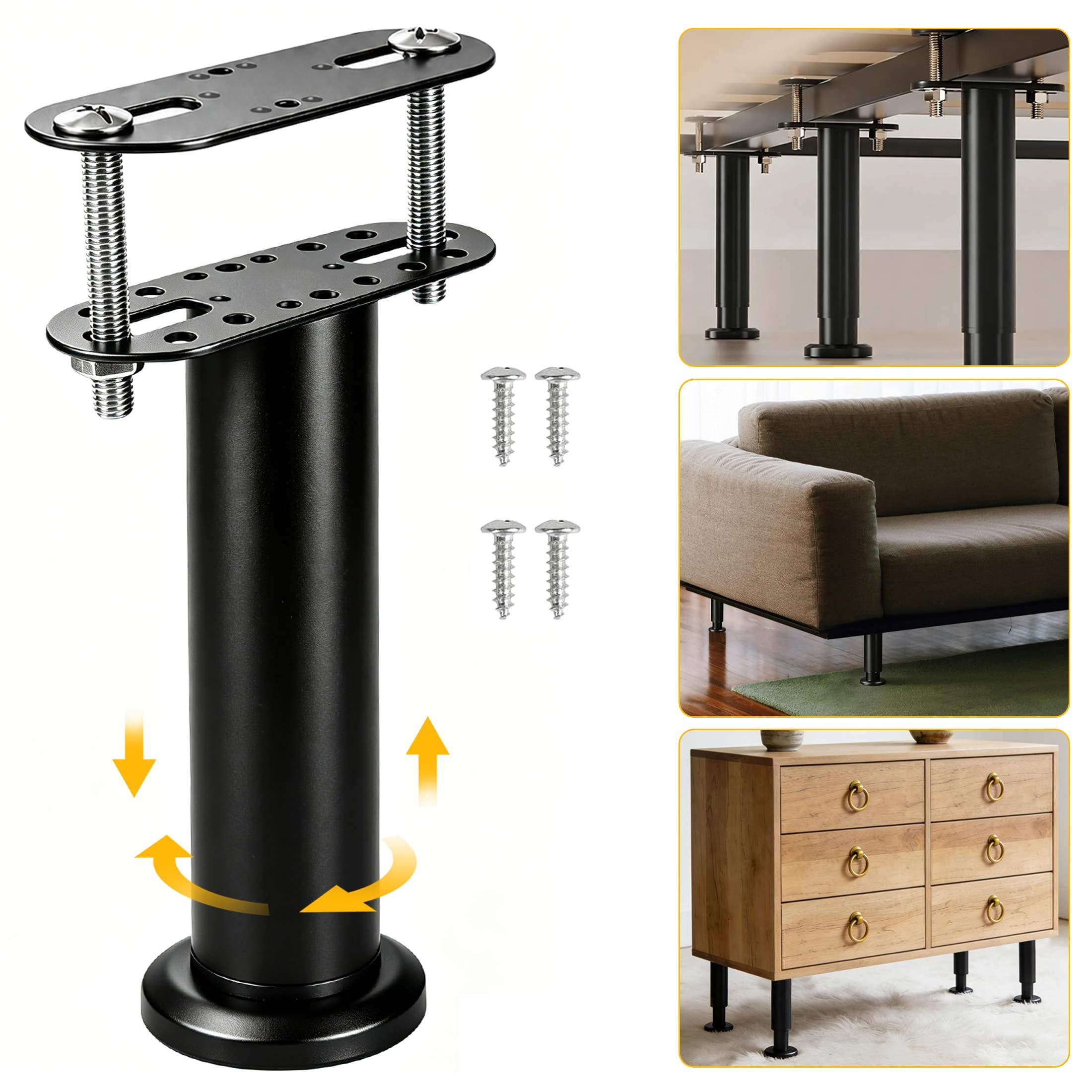 TSV Adjustable Height Bed Support Leg, 7.3"-12" Heavy Duty Metal Bed ...
