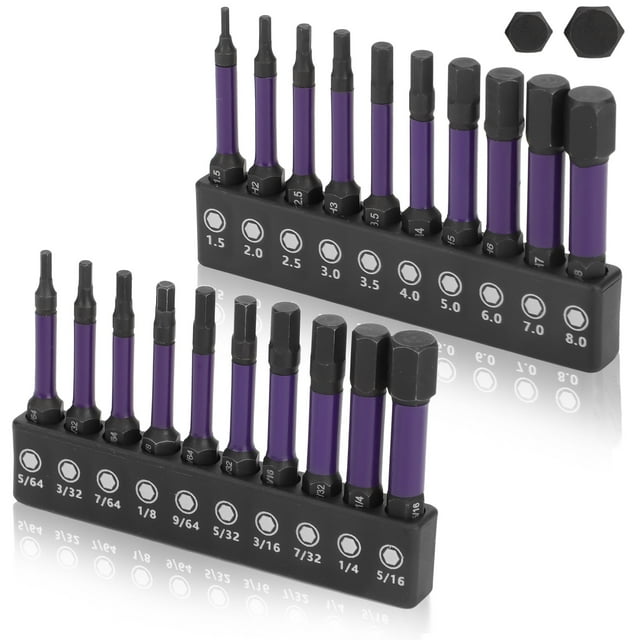 TSV Allen Wrench Drill Bits Set, Magnetic S2 Alloy Steel Hex Bits, 1/4" Hex-Shank, Metric & SAE ...