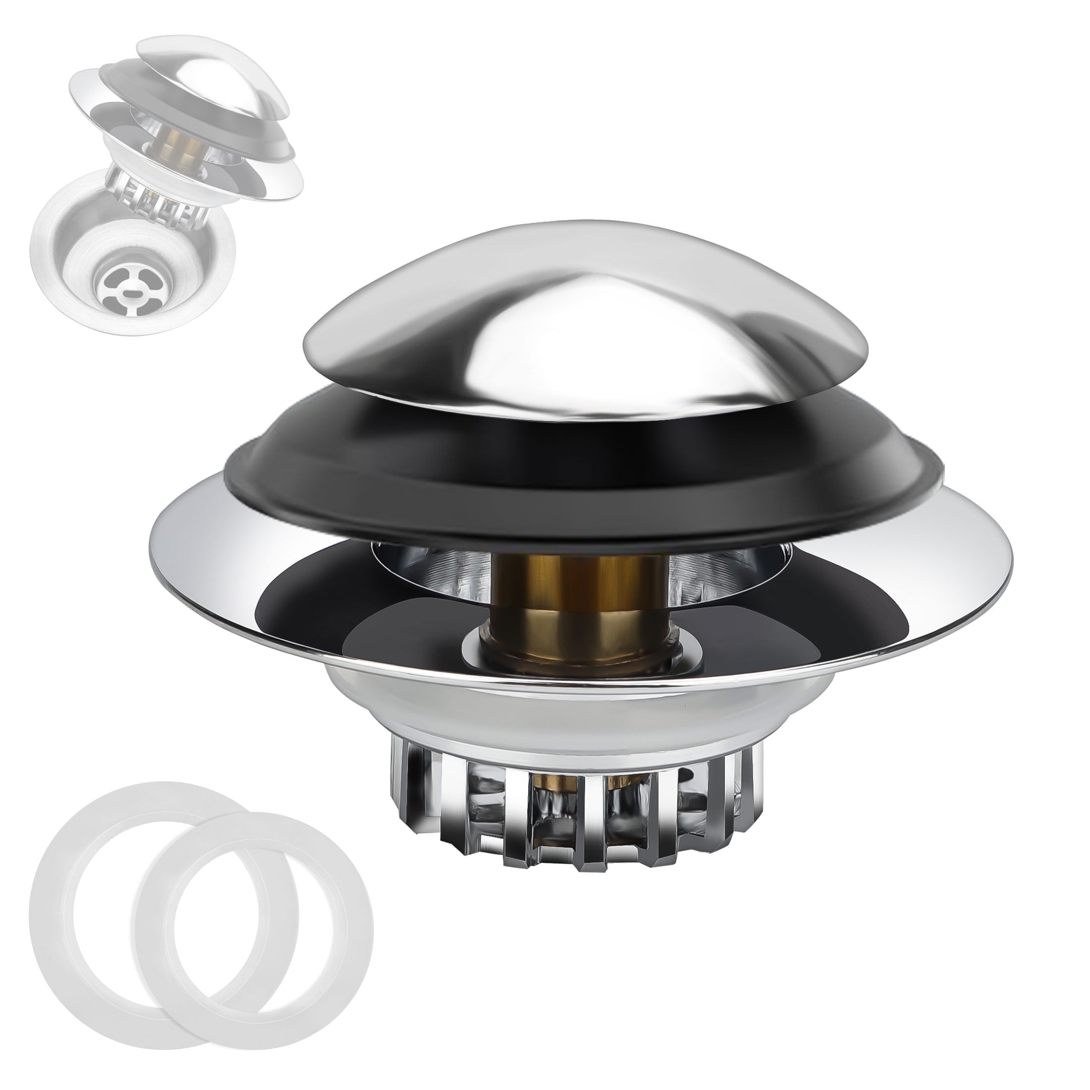 TSV Bathtub Stopper, Universal 2 in 1 Copper Pop-up Tub Plug ...