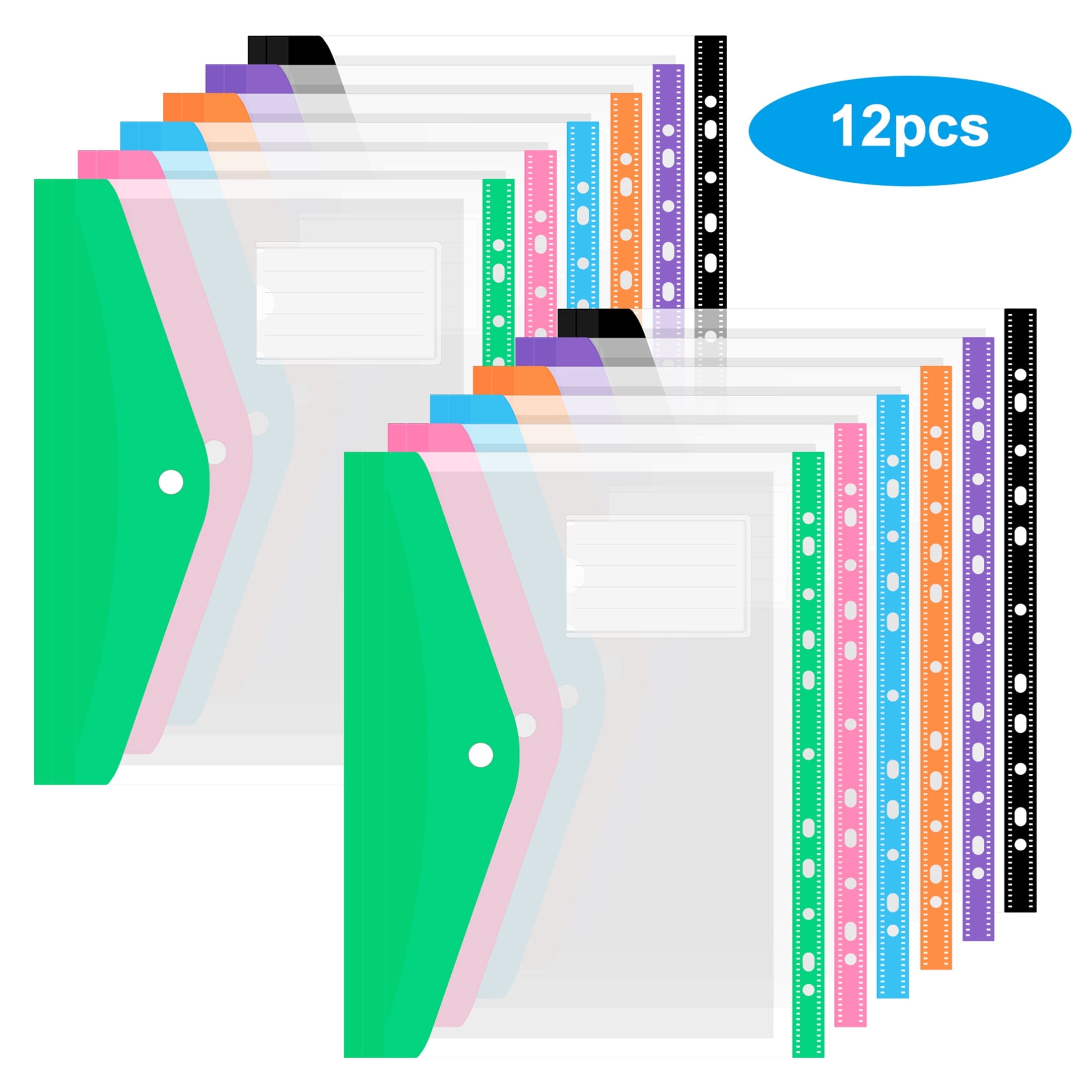 TSV Binder Pocket 12 Pack Plastic Envelopes Binder Folders 11 Holes ...