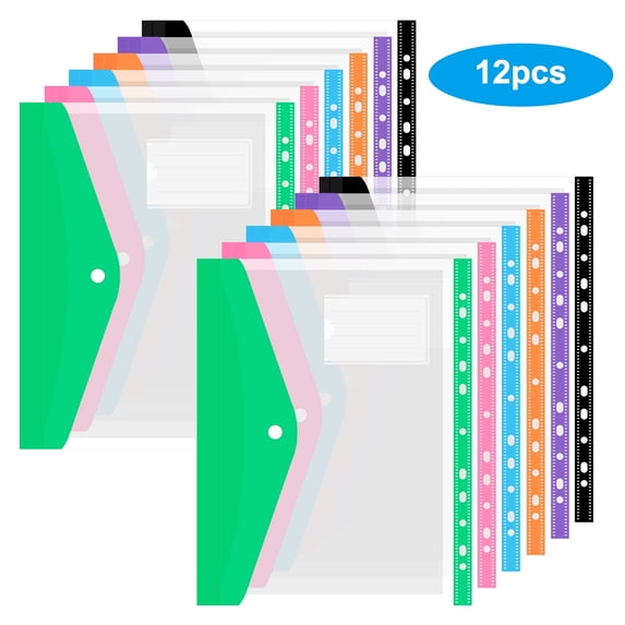 TSV Binder Pocket 12 Pack Plastic Envelopes Binder Folders 11 Holes ...