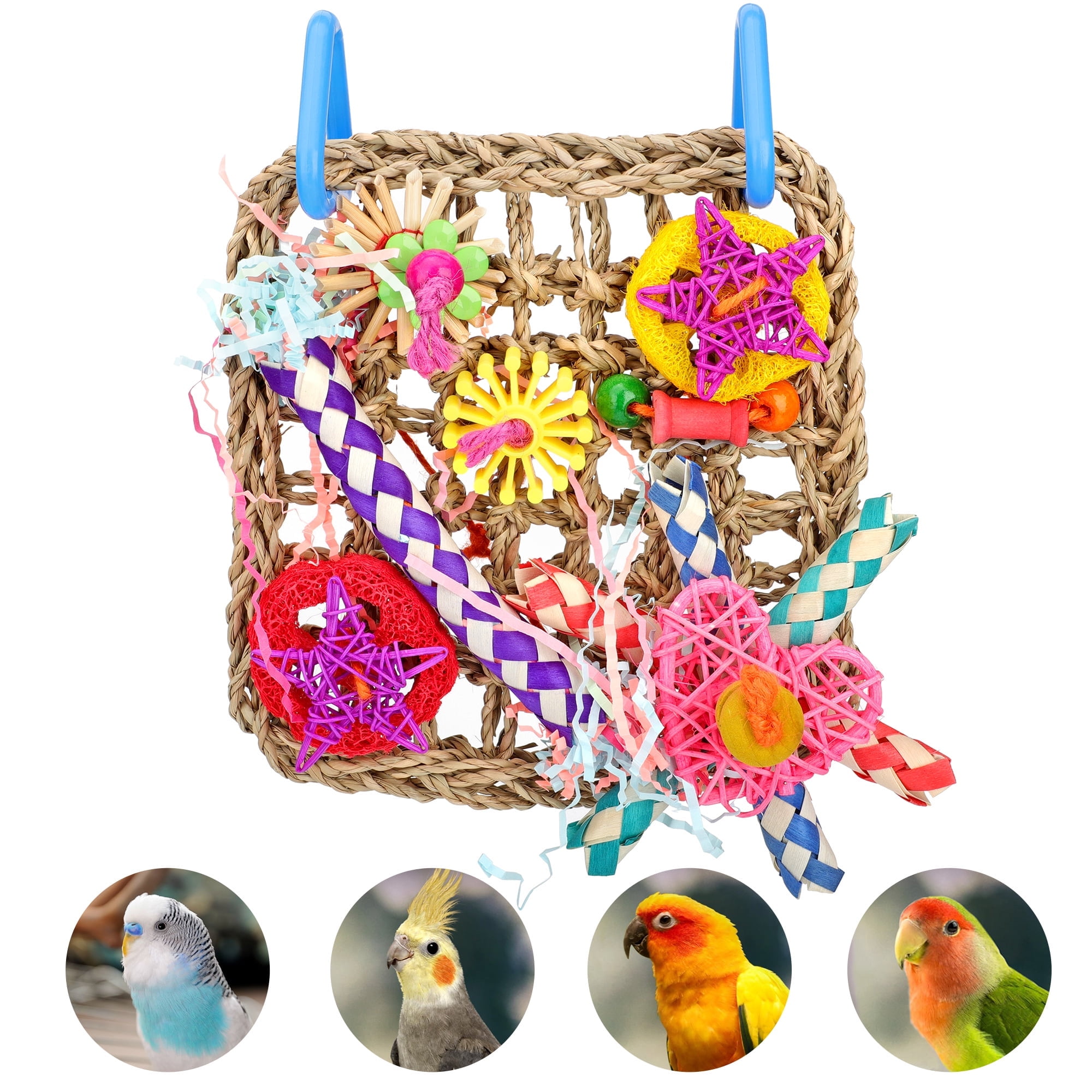 TSV Bird Toys, Seagrass Woven Chewing Interactive Play Hammock Bird ...